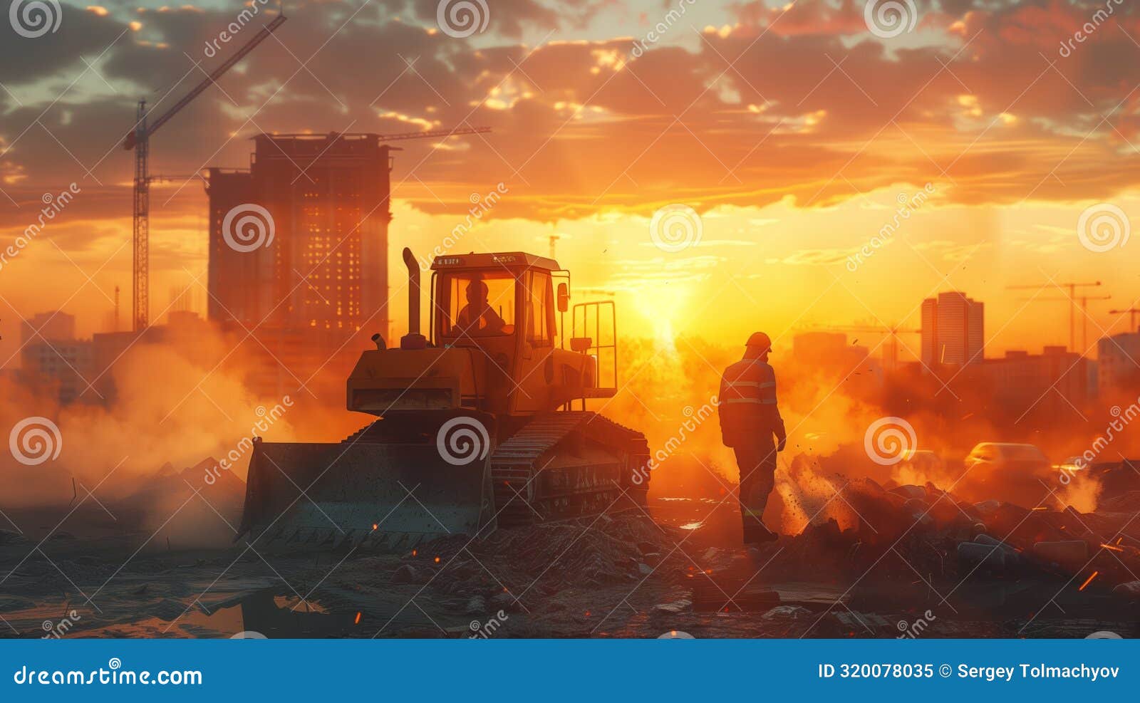 Bulldozer Digging through Large Pile of Rubble Stock Image - Image of ...