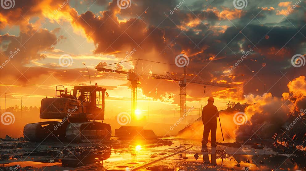 Bulldozer Digging through Large Pile of Rubble Stock Photo - Image of ...