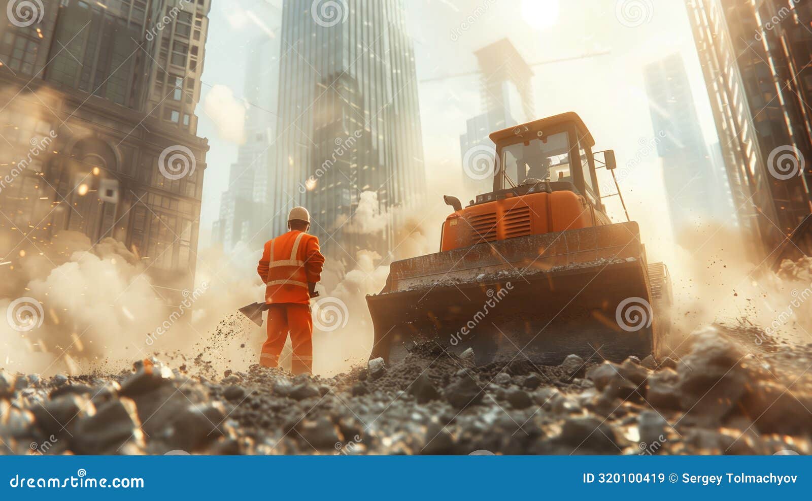 Bulldozer Digging through Large Pile of Rubble Stock Image - Image of ...