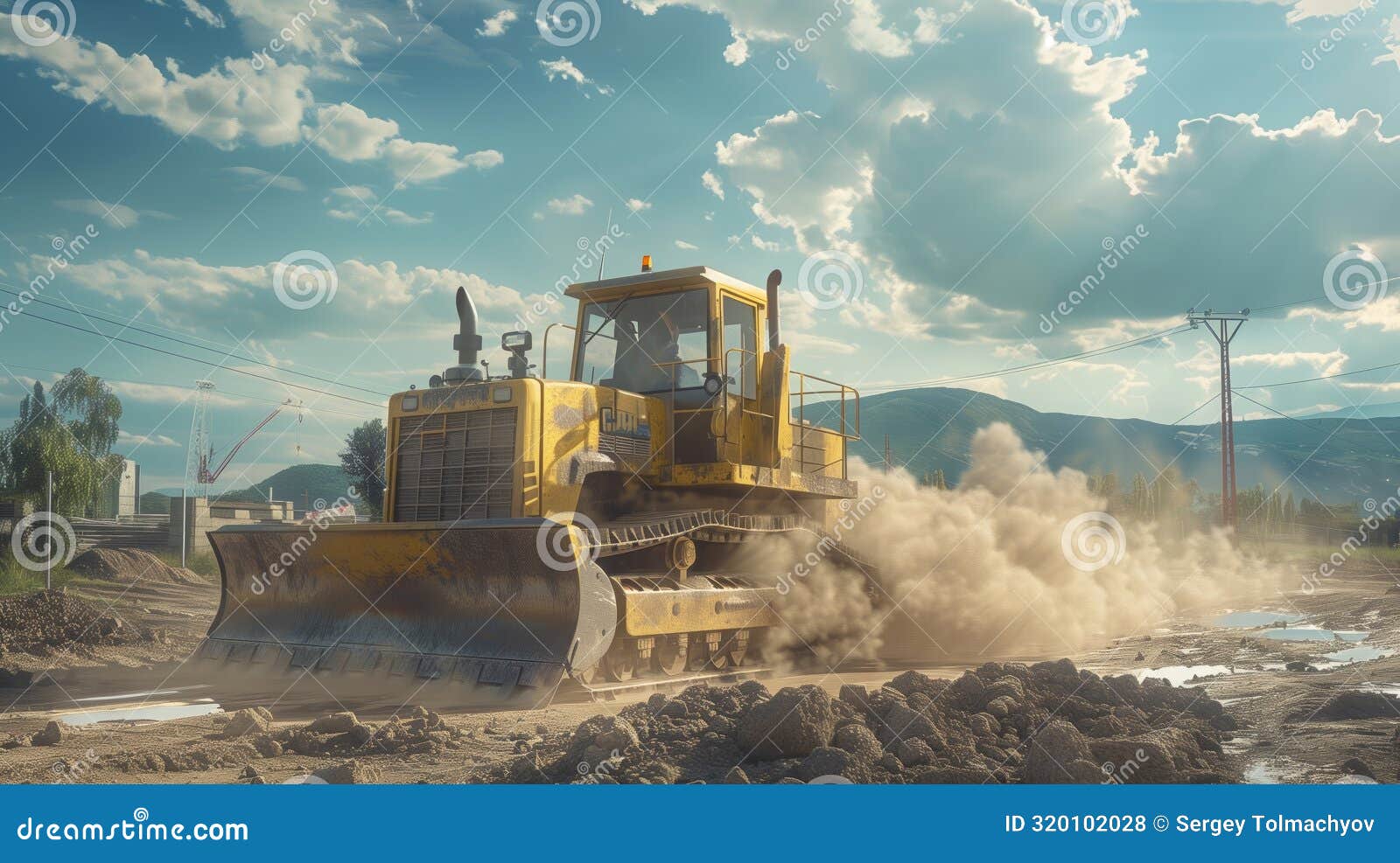 Bulldozer Digging through Large Pile of Rubble Stock Photo - Image of ...