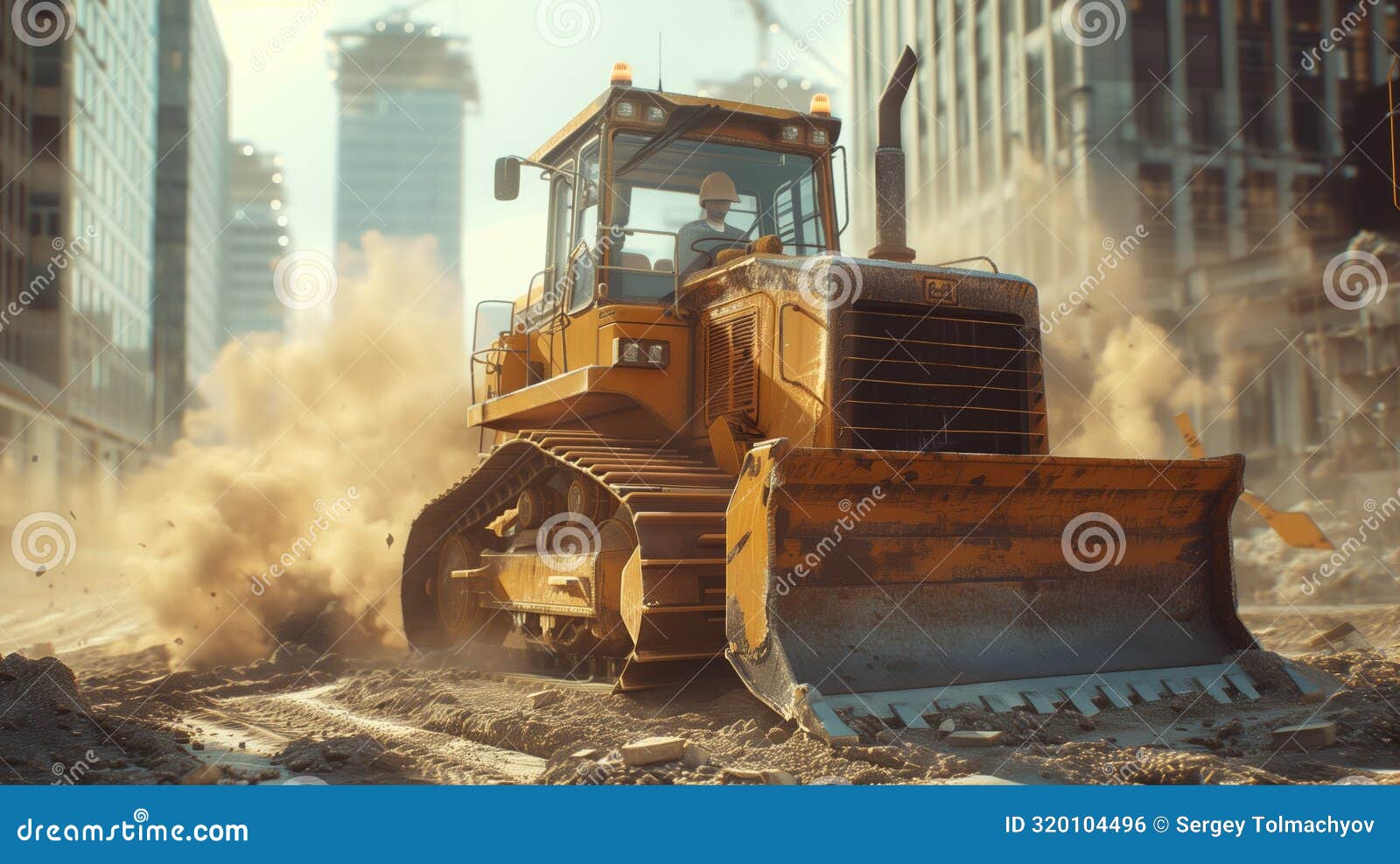 Bulldozer Digging through Large Pile of Rubble Stock Photo - Image of ...