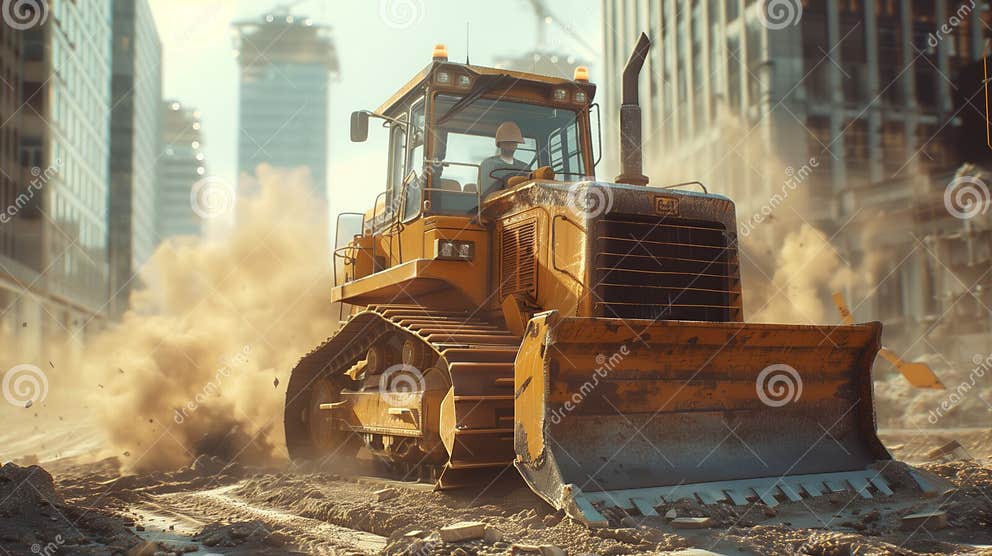 Bulldozer Digging through Large Pile of Rubble Stock Photo - Image of ...