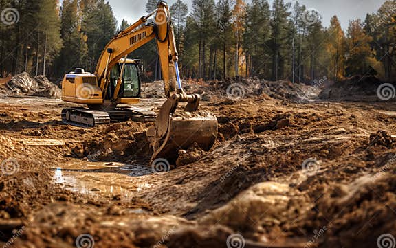 Bulldozer Digging through Muddy Field Created with Generative AI ...