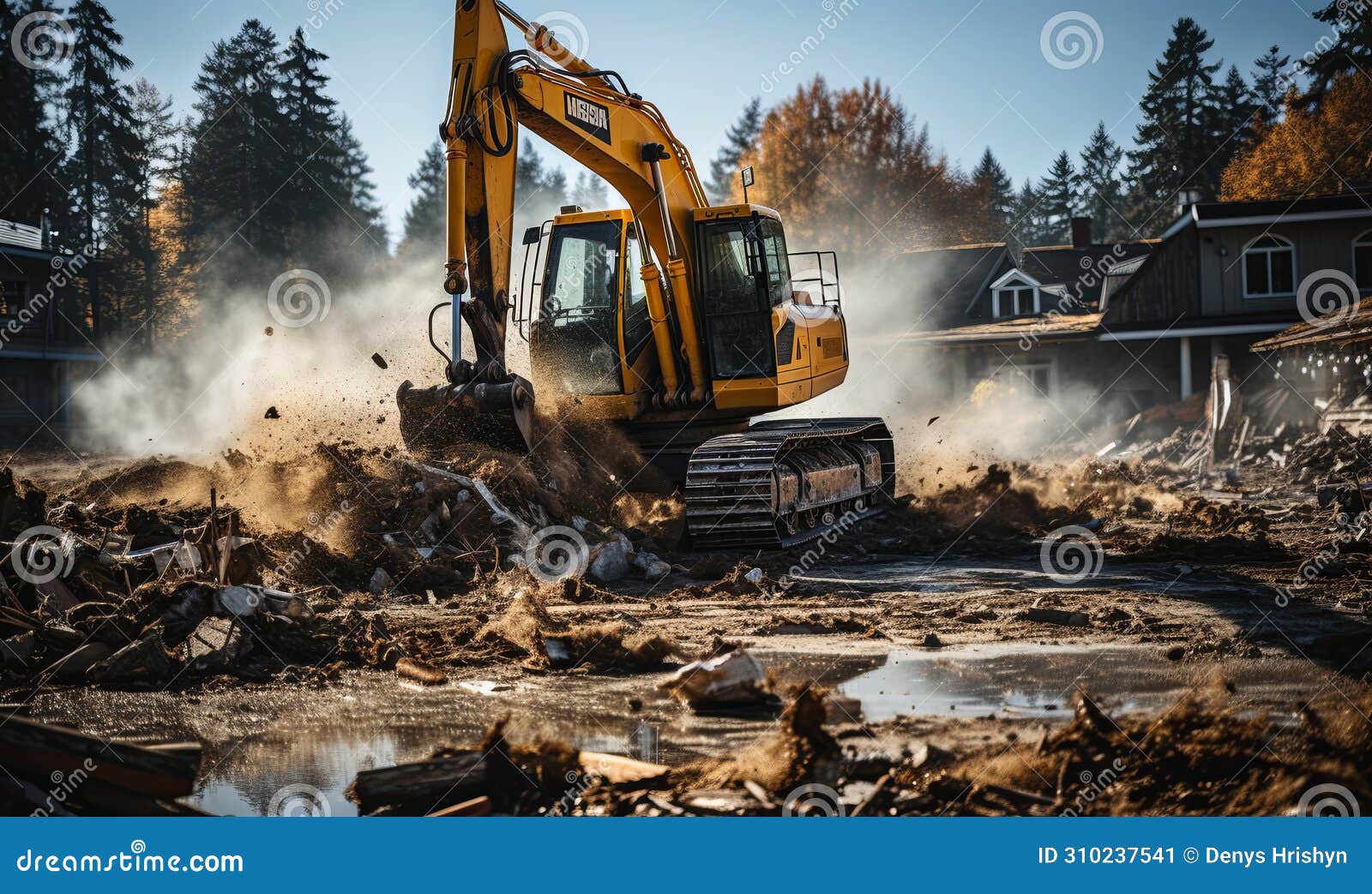 Bulldozer Digging through Rubble Stock Image - Image of earthmoving ...