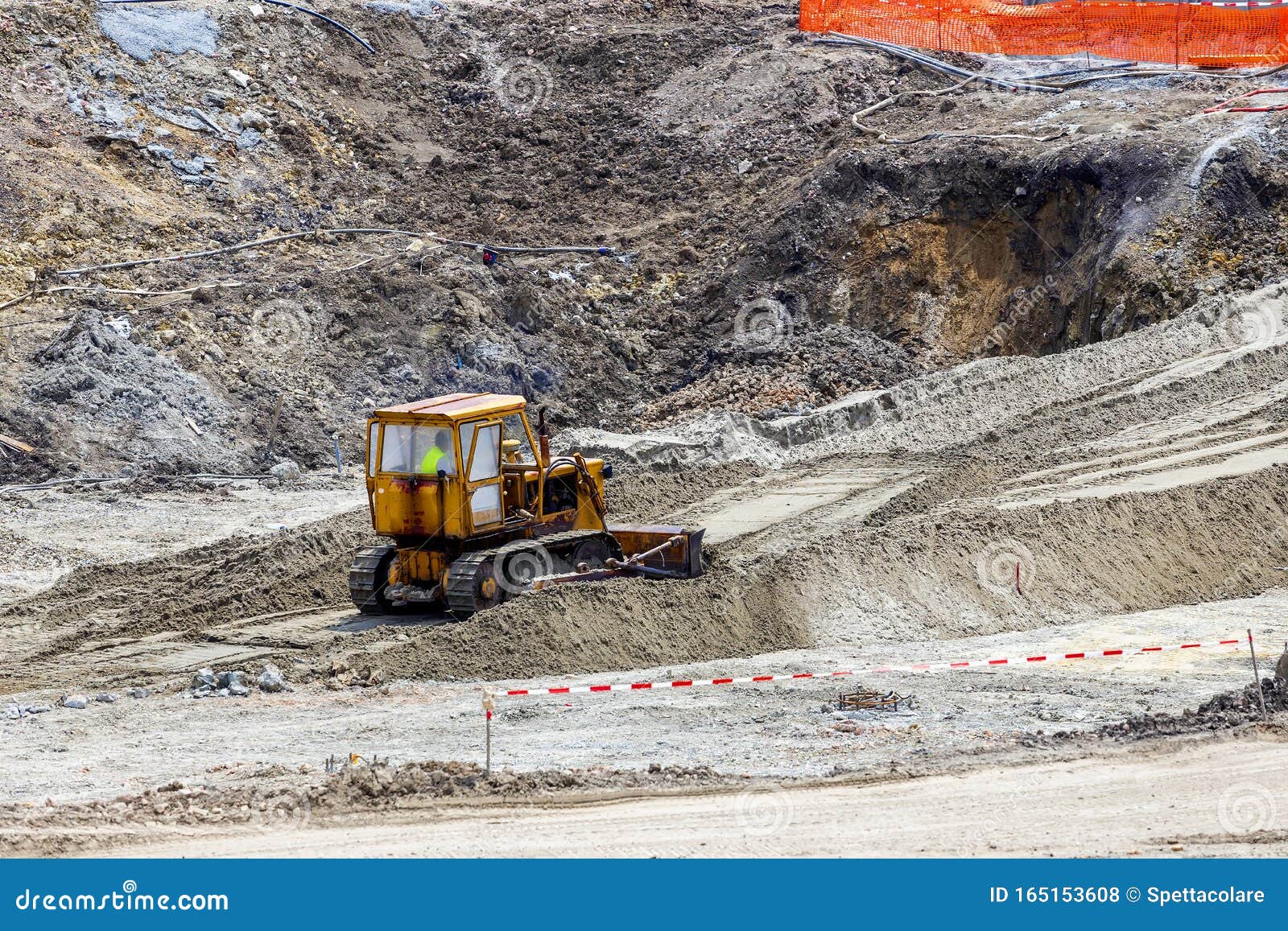 Bulldozer Dozer Working on a Foundation Construction Site Stock Photo ...