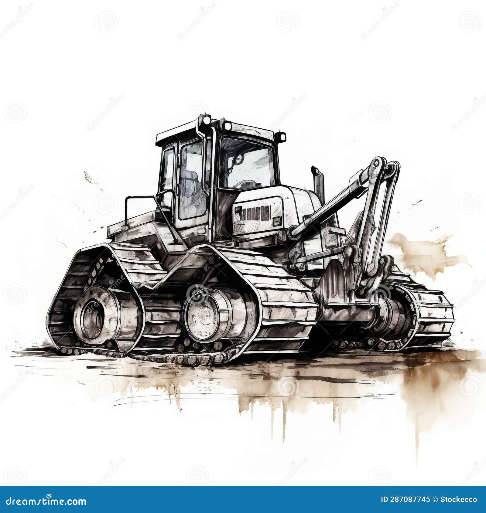 Simple Line Art Bulldozer On White Background Royalty-Free Illustration ...