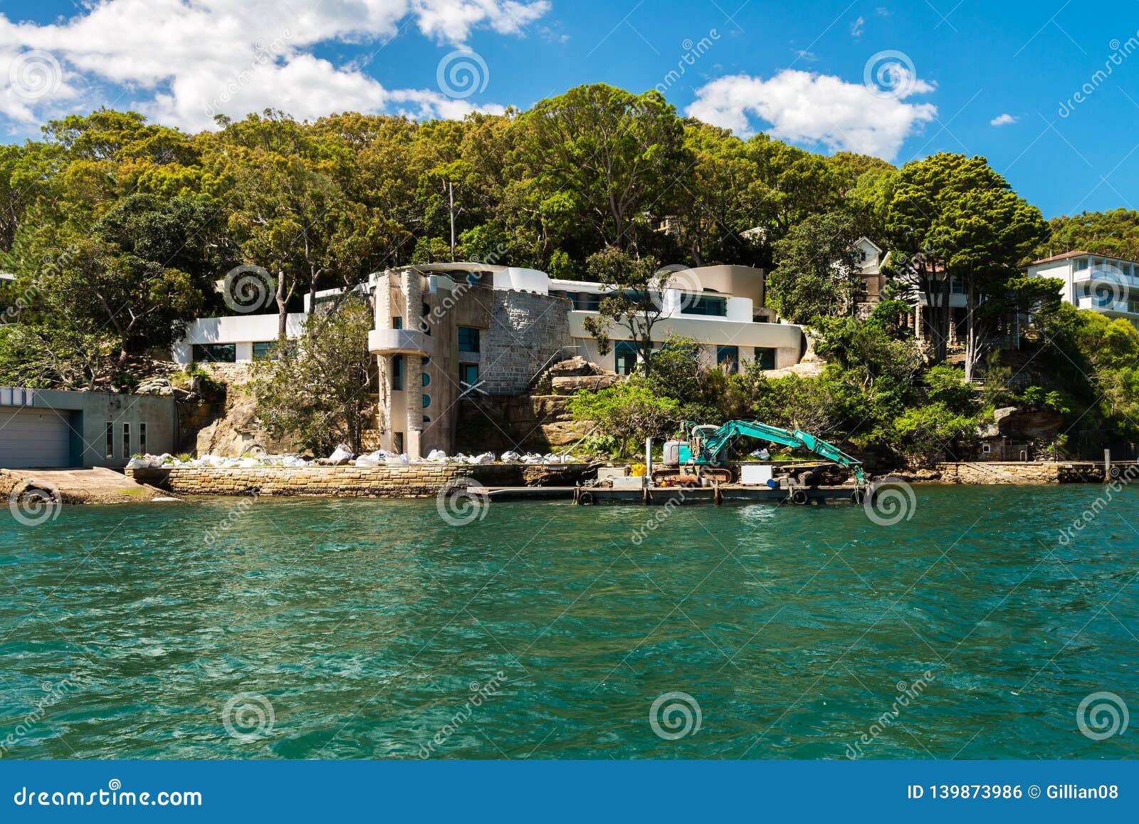 Bulldozer on a Floating Pontoon Stock Photo - Image of sydney ...