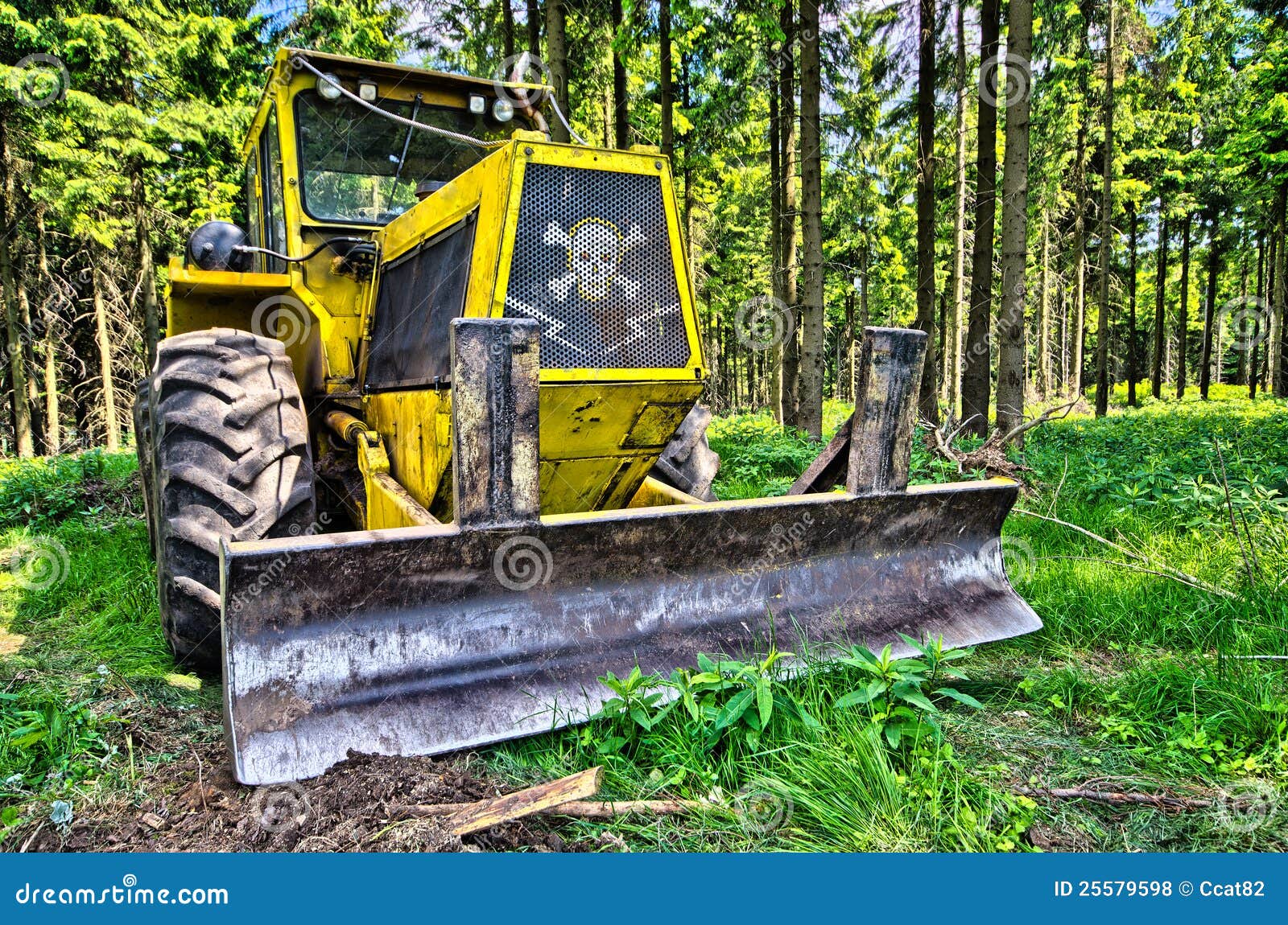 Bulldozer in the forest stock photo. Image of green, large - 25579598