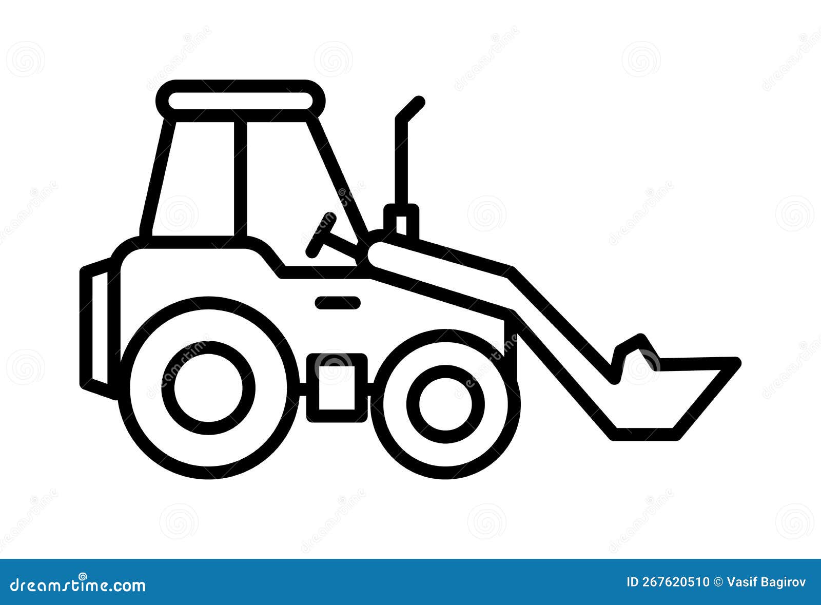 Bulldozer, Front, Loader Vector Icon on Transparent Background. Outline ...
