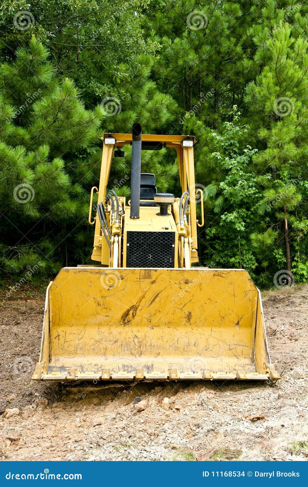 Bulldozer in Front of Pines Stock Photo - Image of mover, trees: 11168534