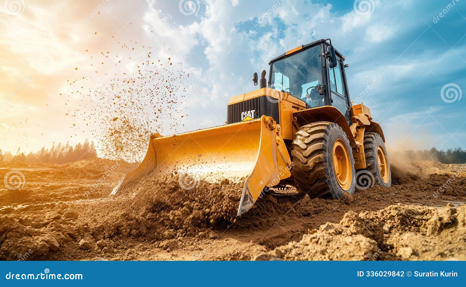 Bulldozer at Full Speed on a Construction Site with Particles of Earth ...