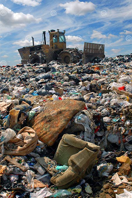 The Bulldozer on a Garbage Dump Stock Photo - Image of rubbish, dump ...