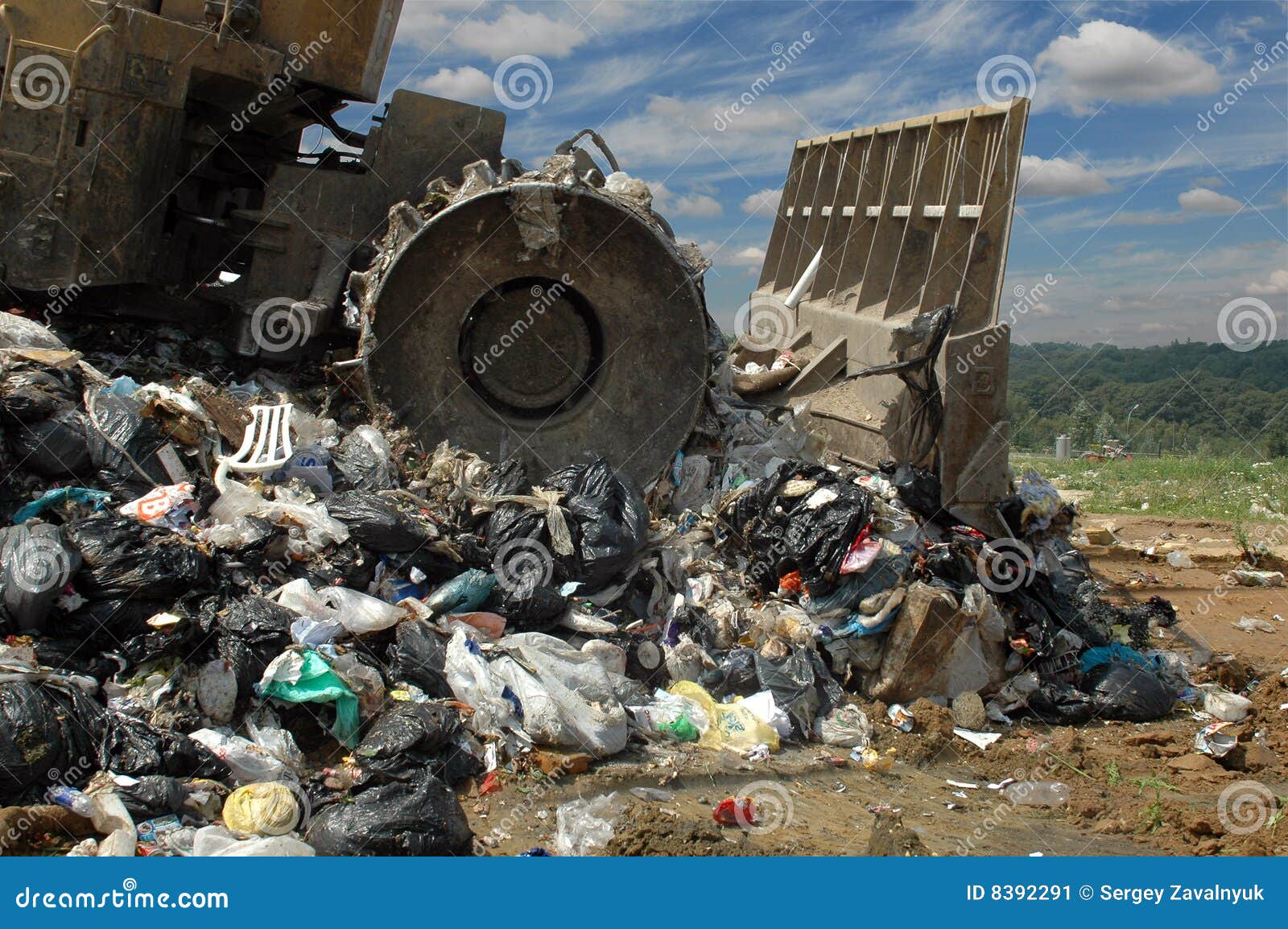 The Bulldozer on a Garbage Dump Stock Image - Image of land ...