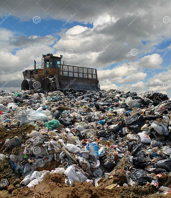 The Bulldozer on a Garbage Dump Stock Image - Image of conservation ...