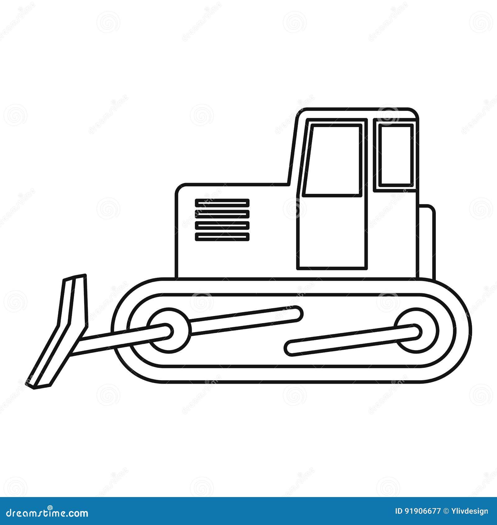 Bulldozer In Outline Style. Front, Side And Back View Of Digger ...