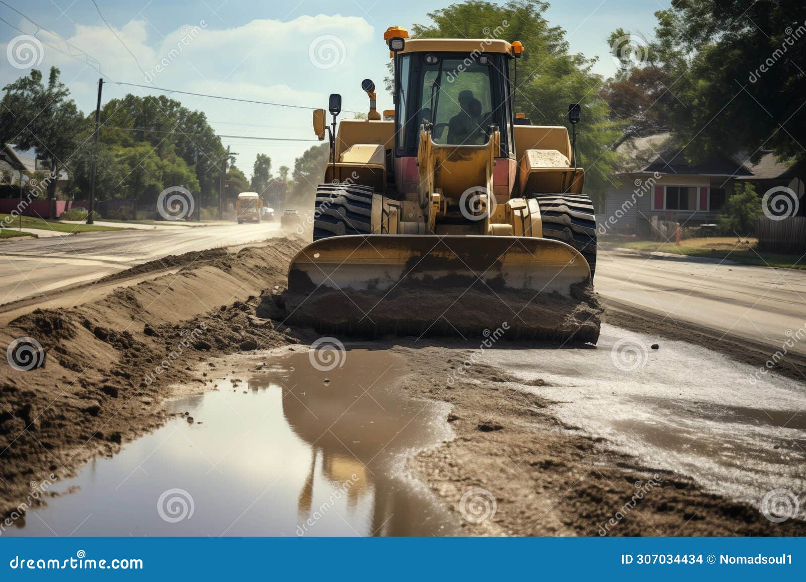 Bulldozer Leveling a Rough Patch of Ground for a Road Construction ...