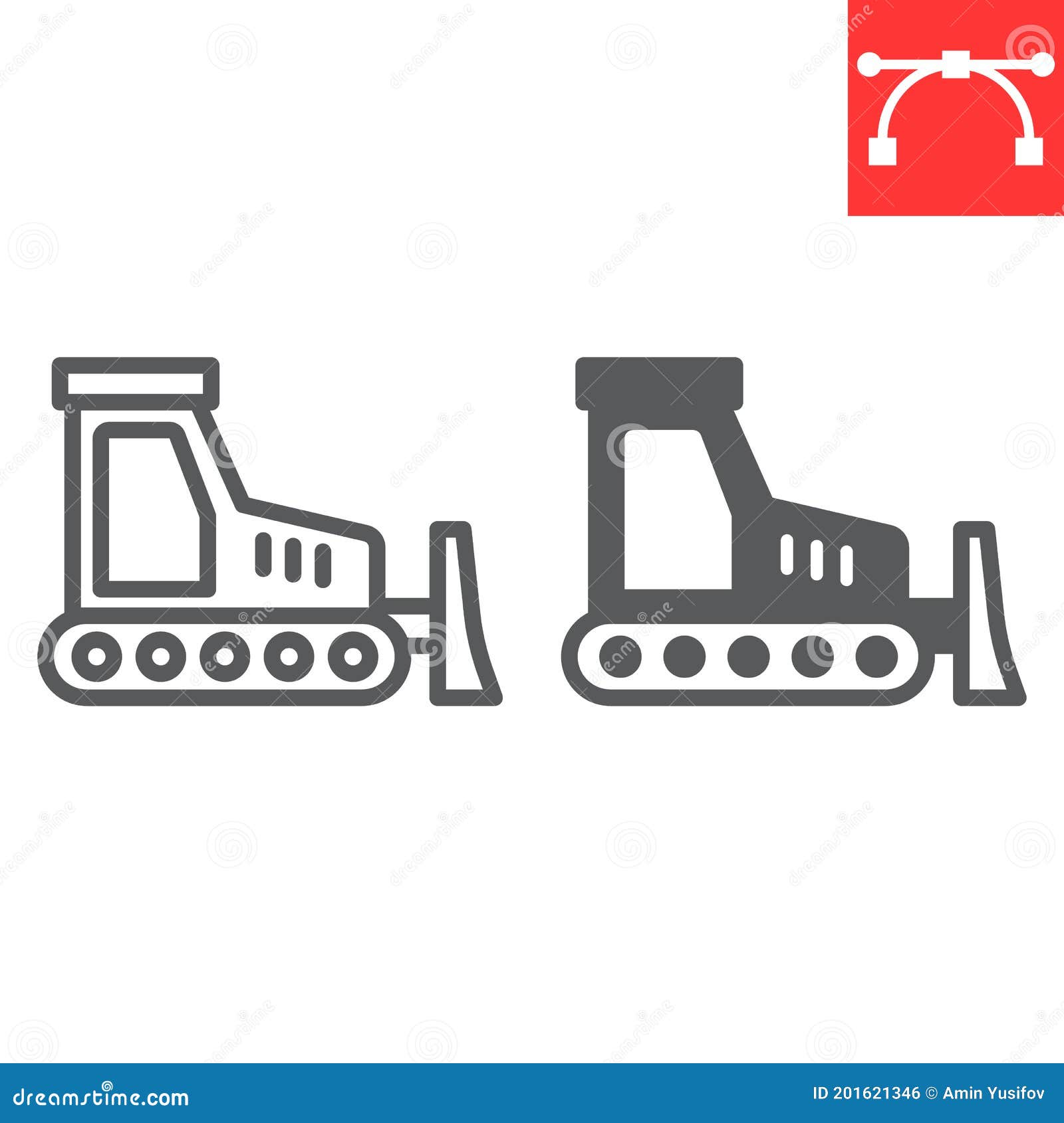 Bulldozer Line and Glyph Icon, Construction and Vehicle, Bulldozer Sign ...