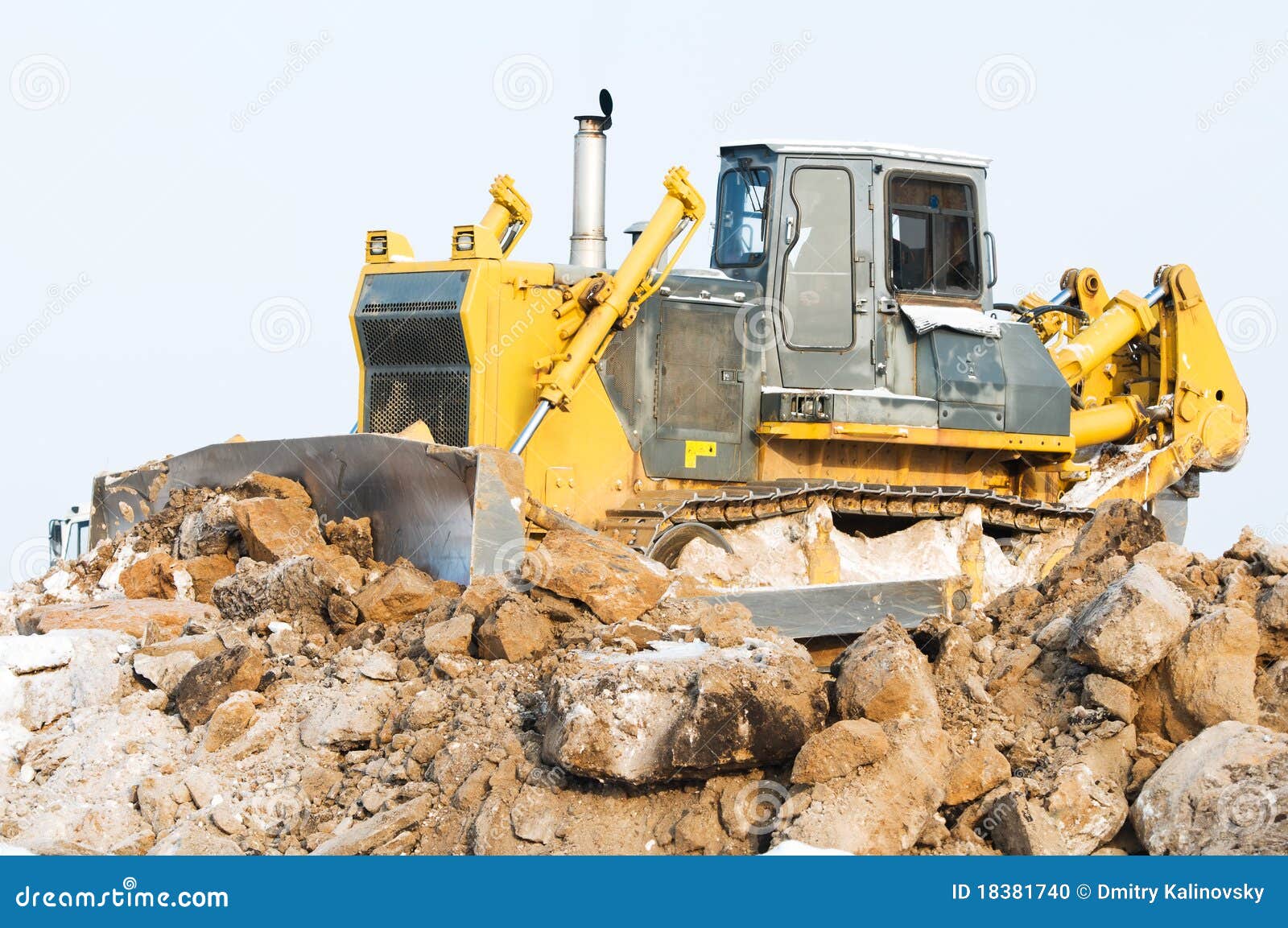Bulldozer Loader Uploading Waste And Debris Into Dump Truck At ...