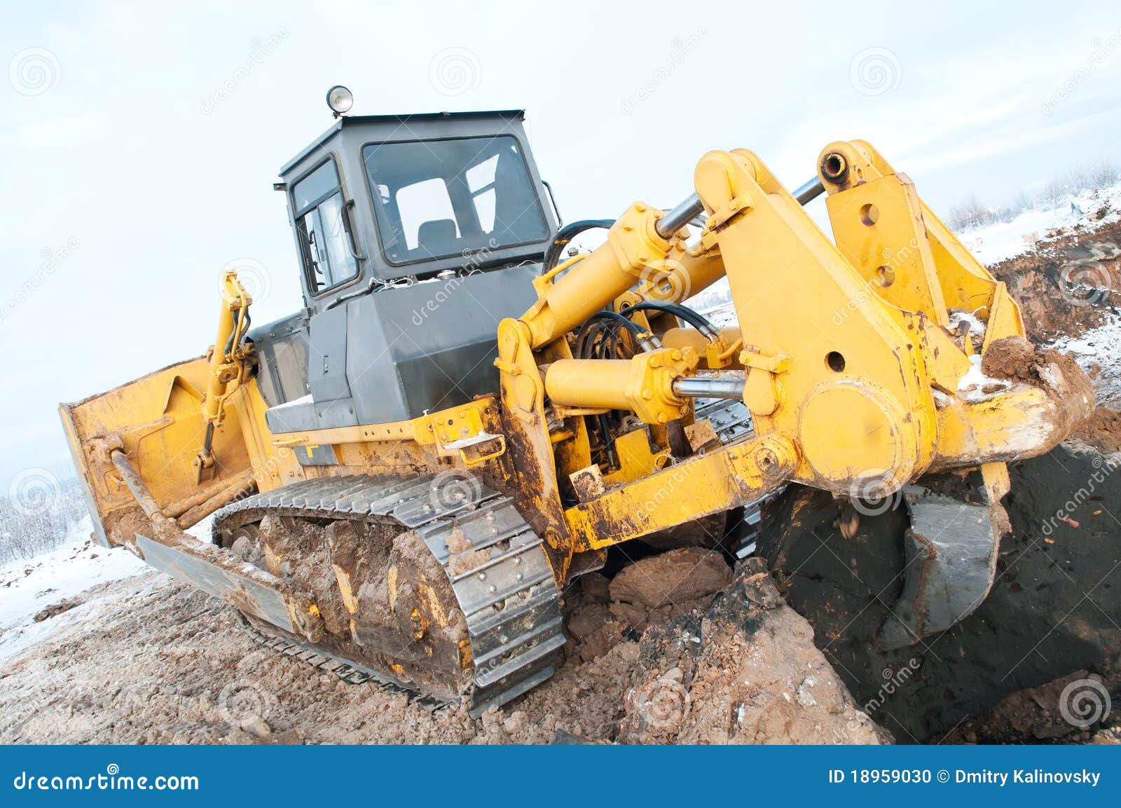 Bulldozer Loader at Winter Frozen Stock Photo - Image of earthmover ...