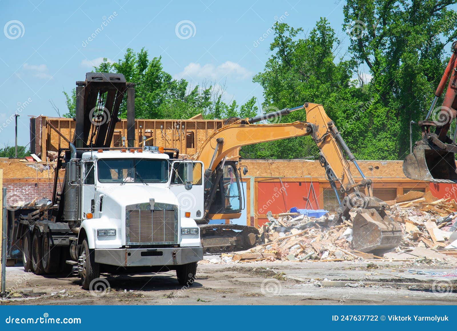 Bulldozer Loading Demolition Debris and Concrete Waste for Recycling at ...