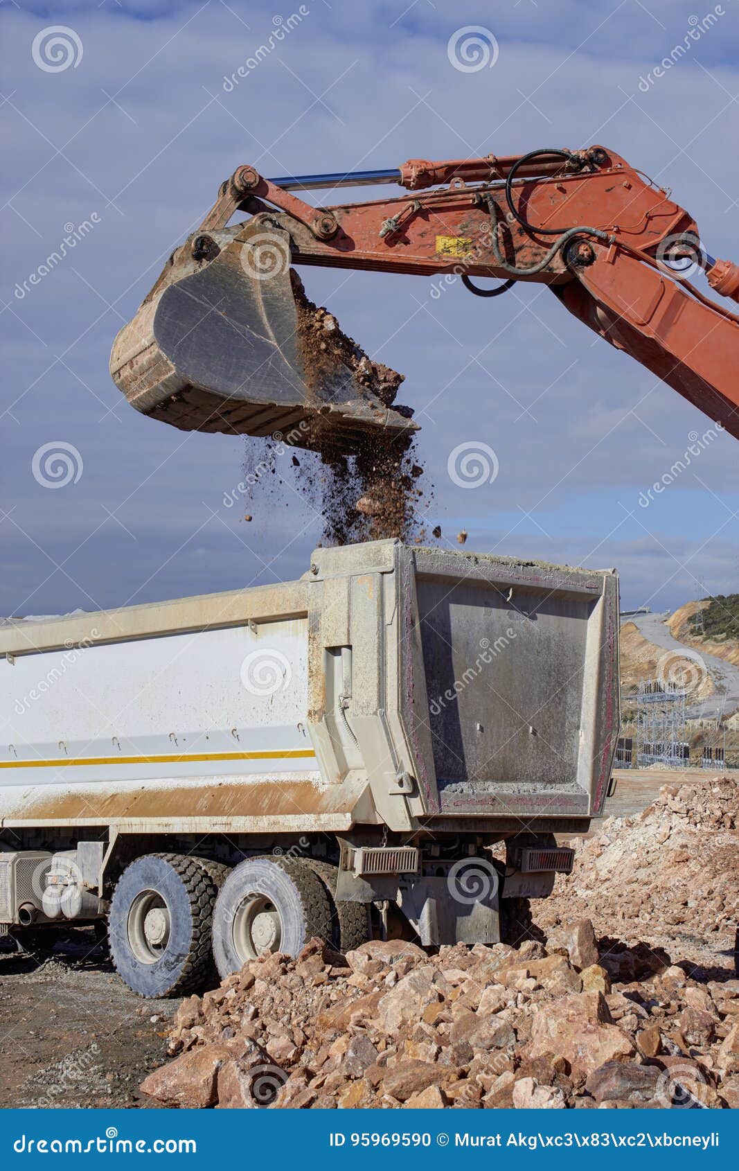 Bulldozer Loading Sand into the Truck Stock Photo - Image of working ...