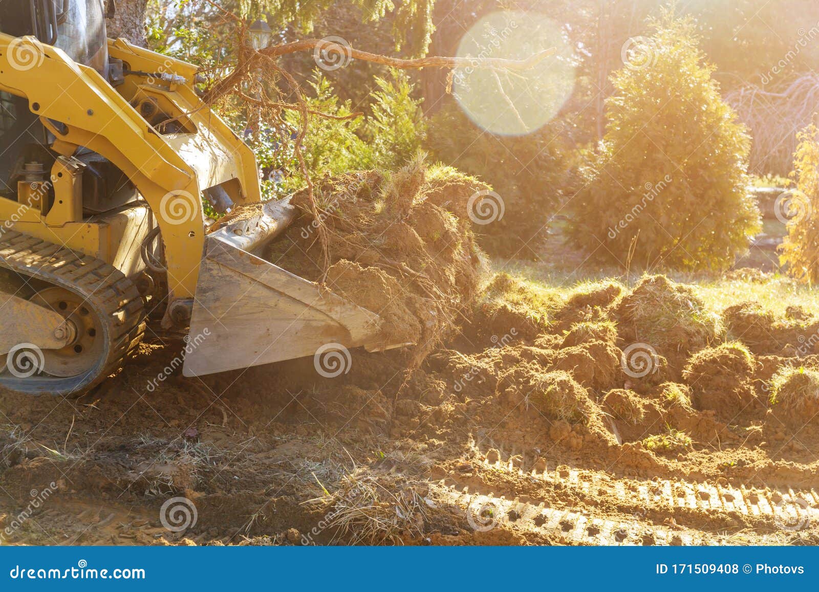 The Bulldozer Moves Soil Construction Equipment Digging Ground Stock ...