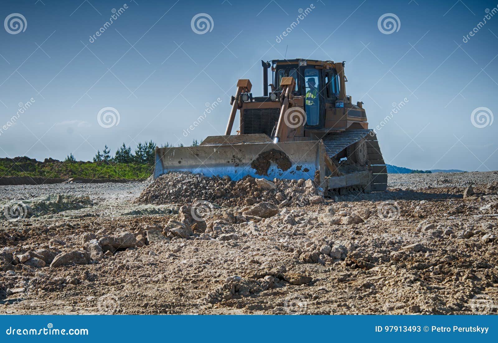 Bulldozer stock image. Image of digging, dredge, mountain - 97913493
