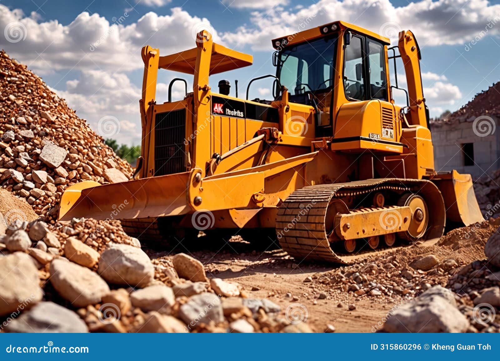 Bulldozer Moving Rocks at Construction Site or Mine Quarry Stock ...