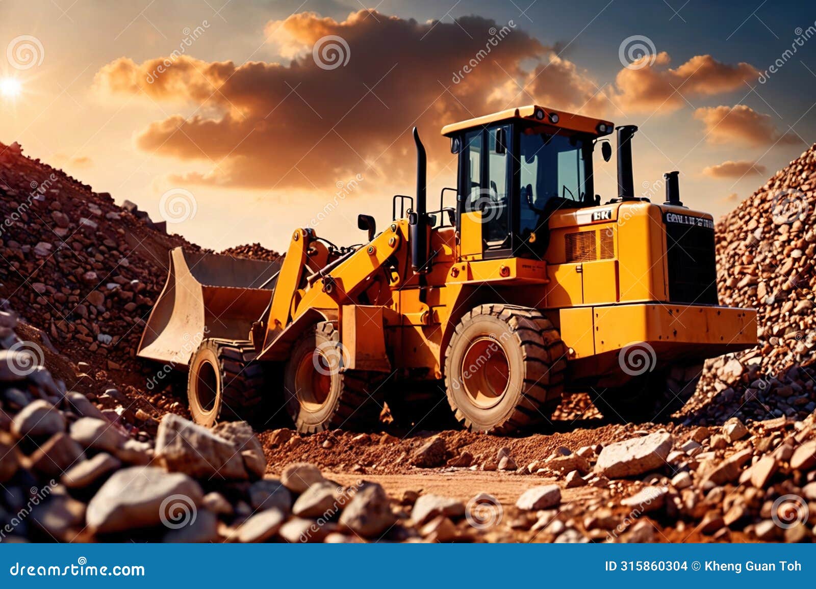 Bulldozer Moving Rocks at Construction Site or Mine Quarry Stock ...