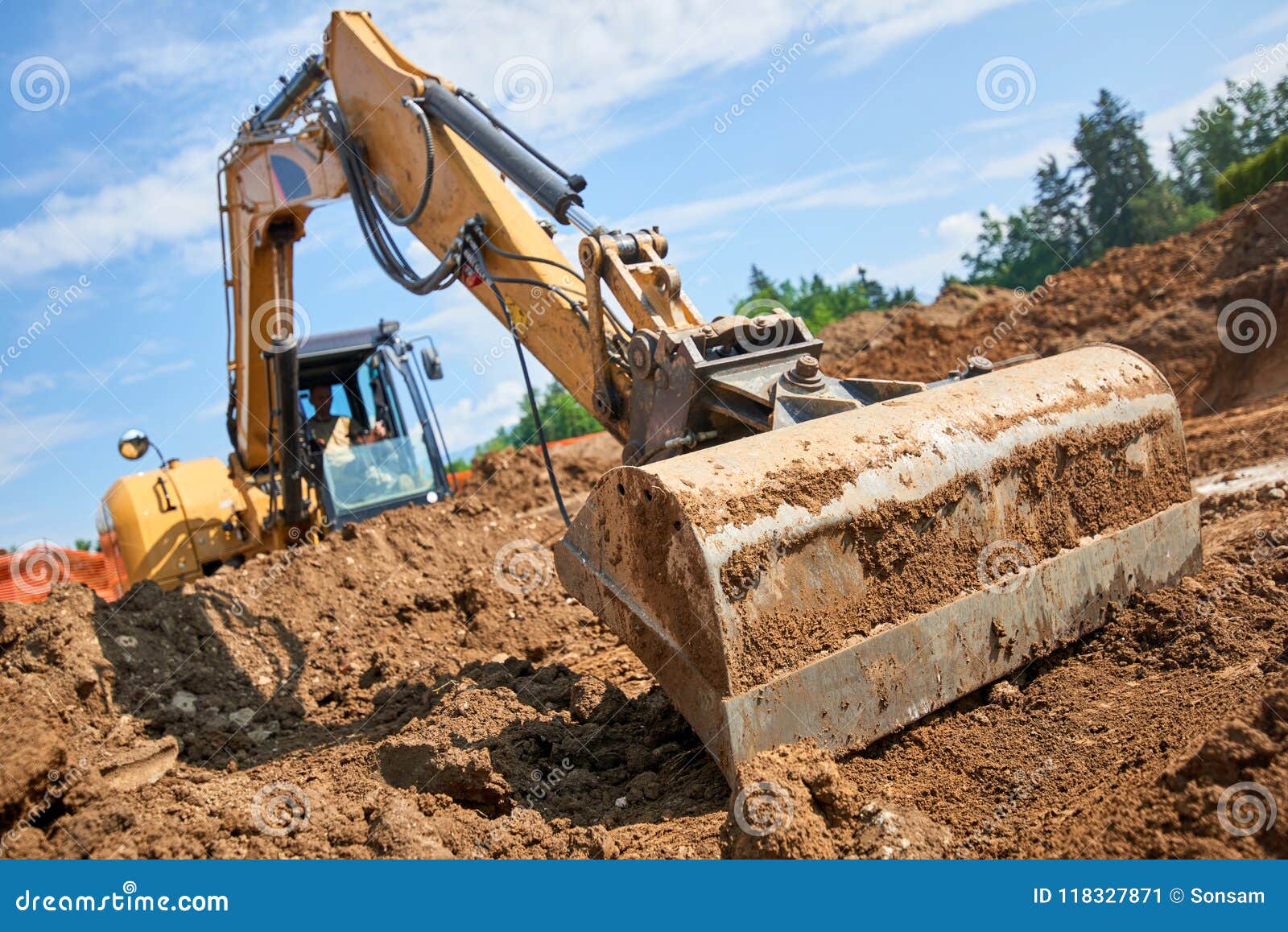 Backhoe - Bulldozer in Open Field Operation Stock Image - Image of ...