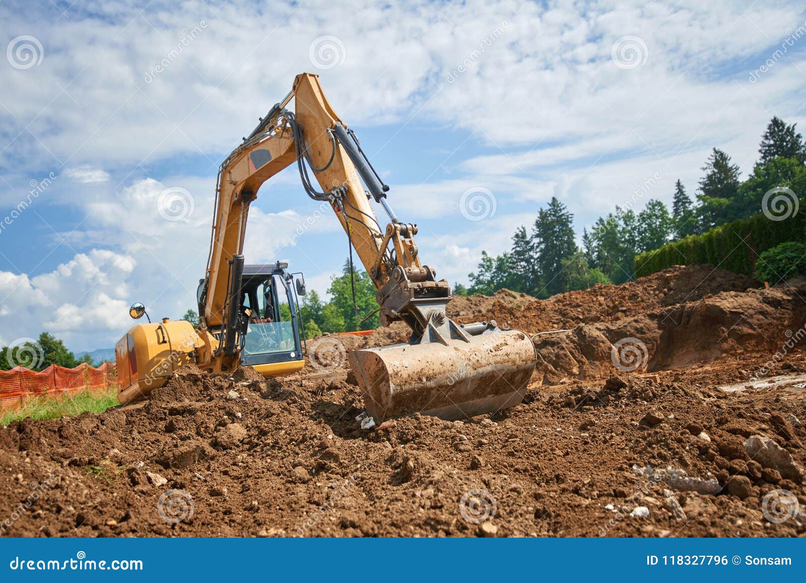 Backhoe - Bulldozer in Open Field Operation Stock Photo - Image of ...