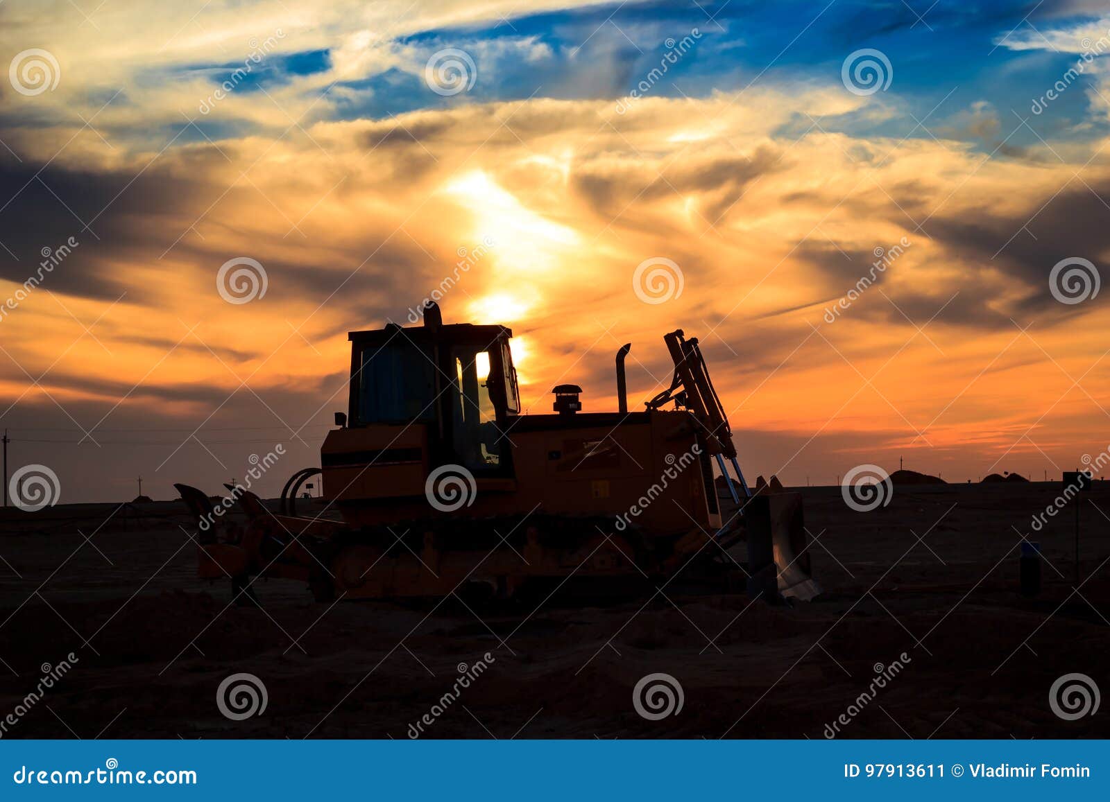 Bulldozer. stock image. Image of steppes, sunset, southern - 97913611