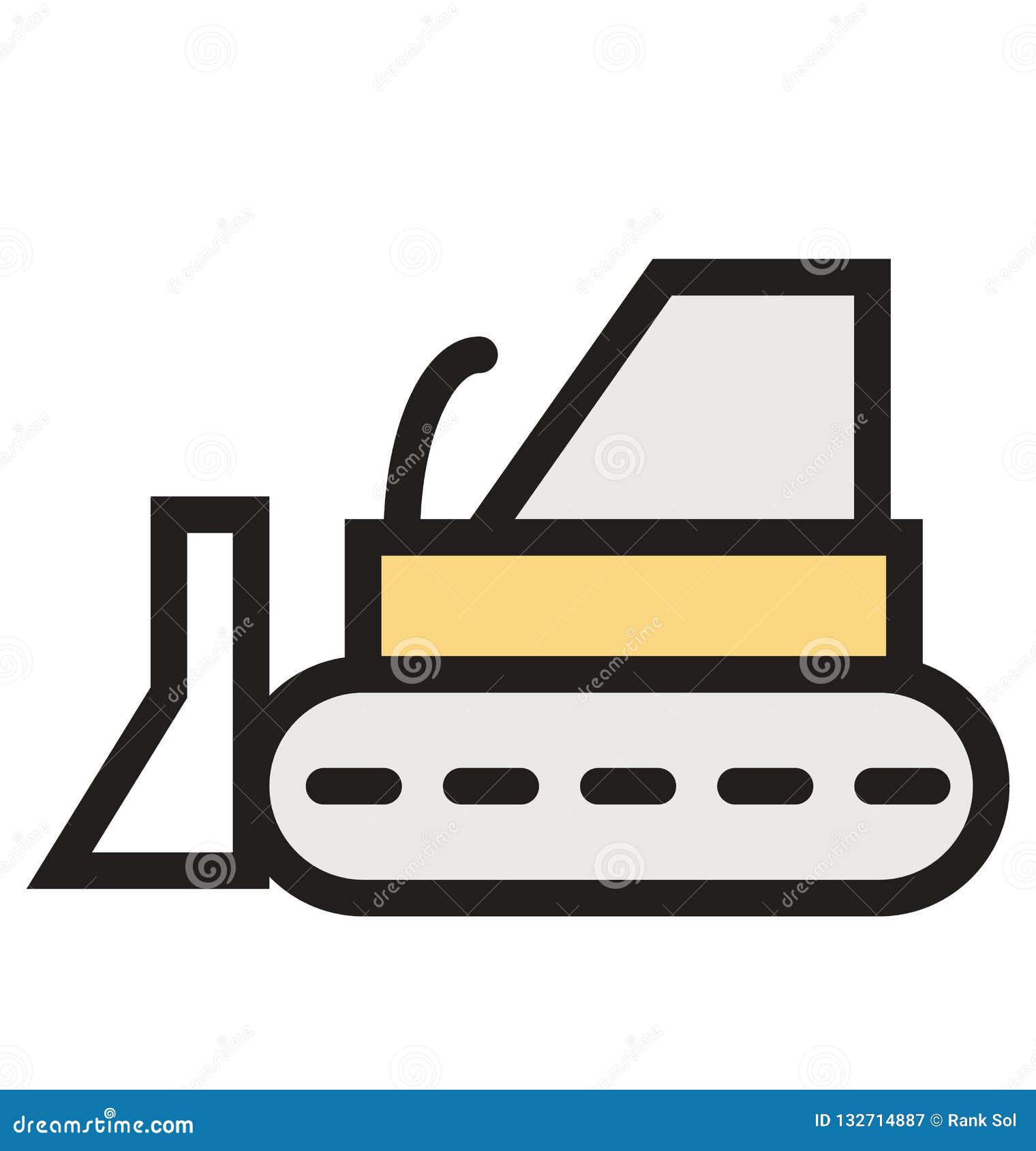 Bulldozer In Outline Style. Front, Side And Back View Of Digger ...