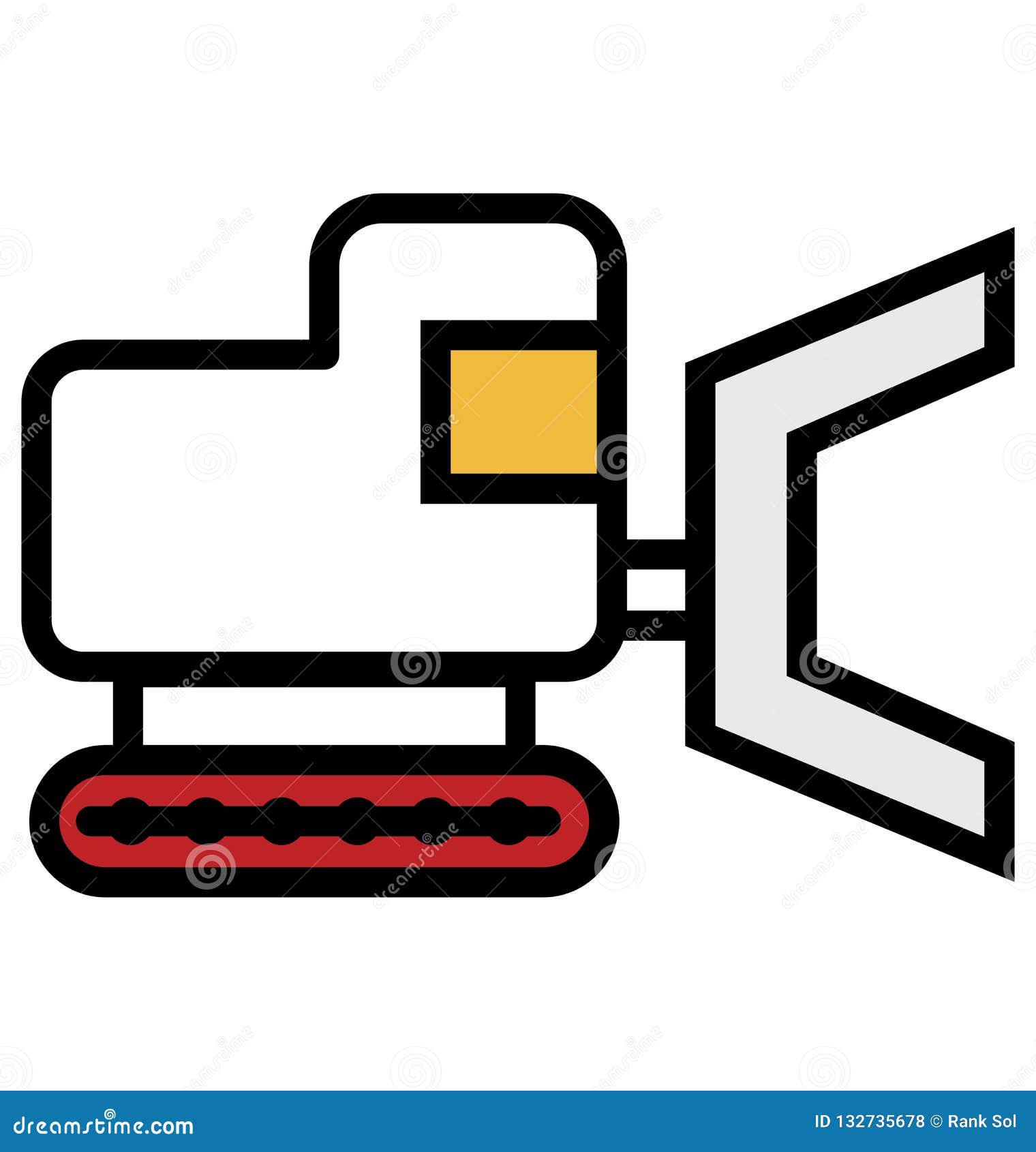 Bulldozer In Outline Style. Front, Side And Back View Of Digger ...
