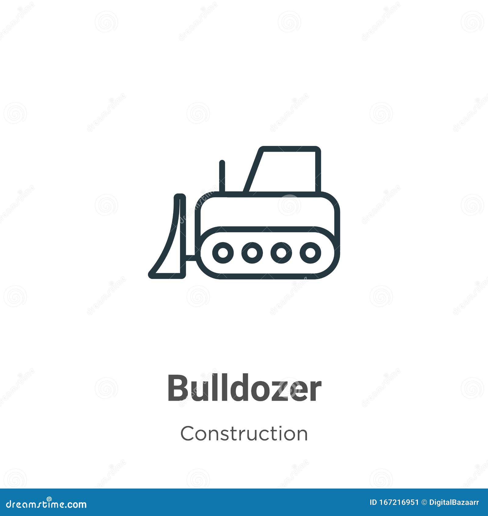 Bulldozer In Outline Style. Front, Side And Back View Of Digger ...