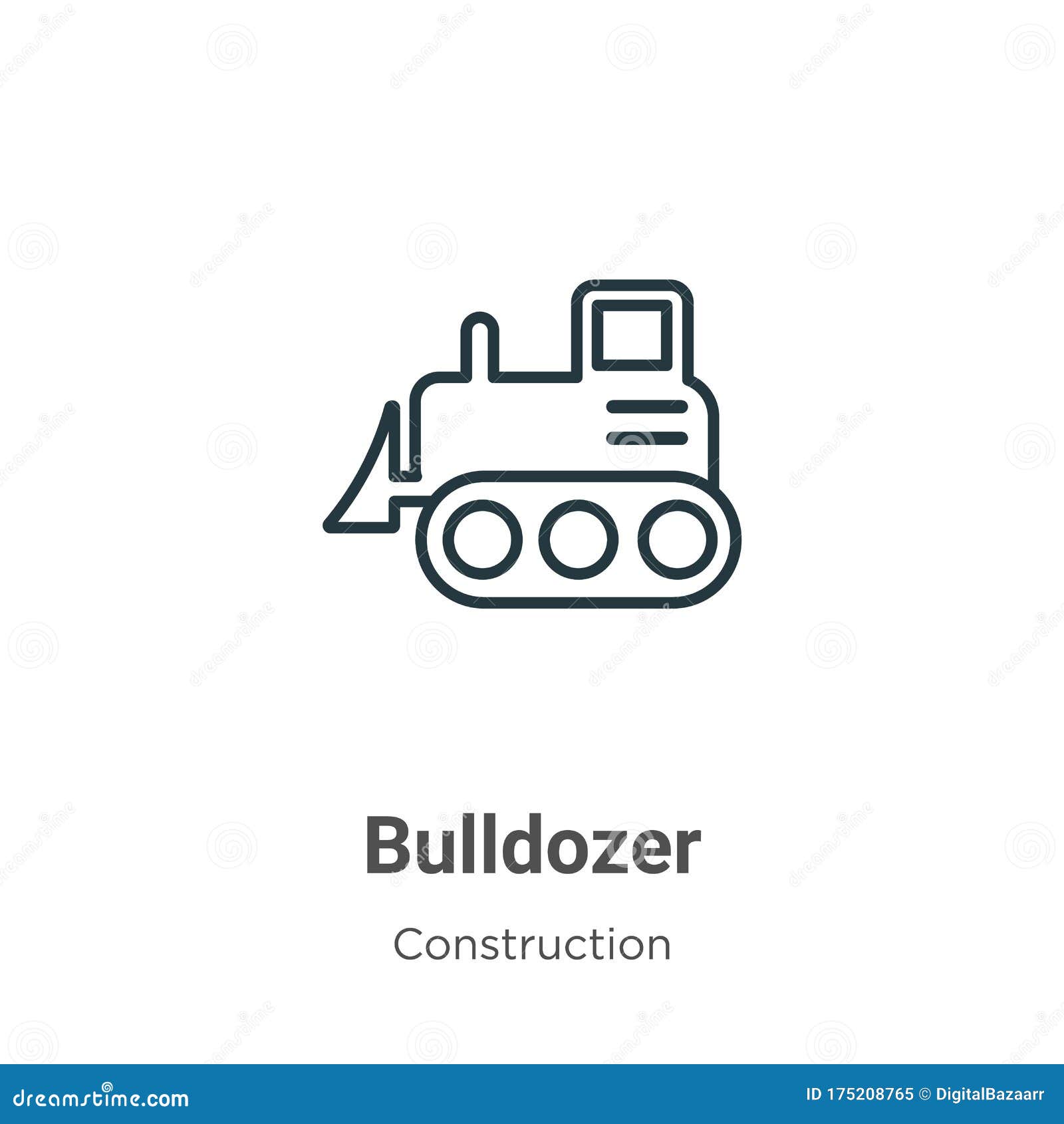 Bulldozer In Outline Style. Front, Side And Back View Of Digger ...