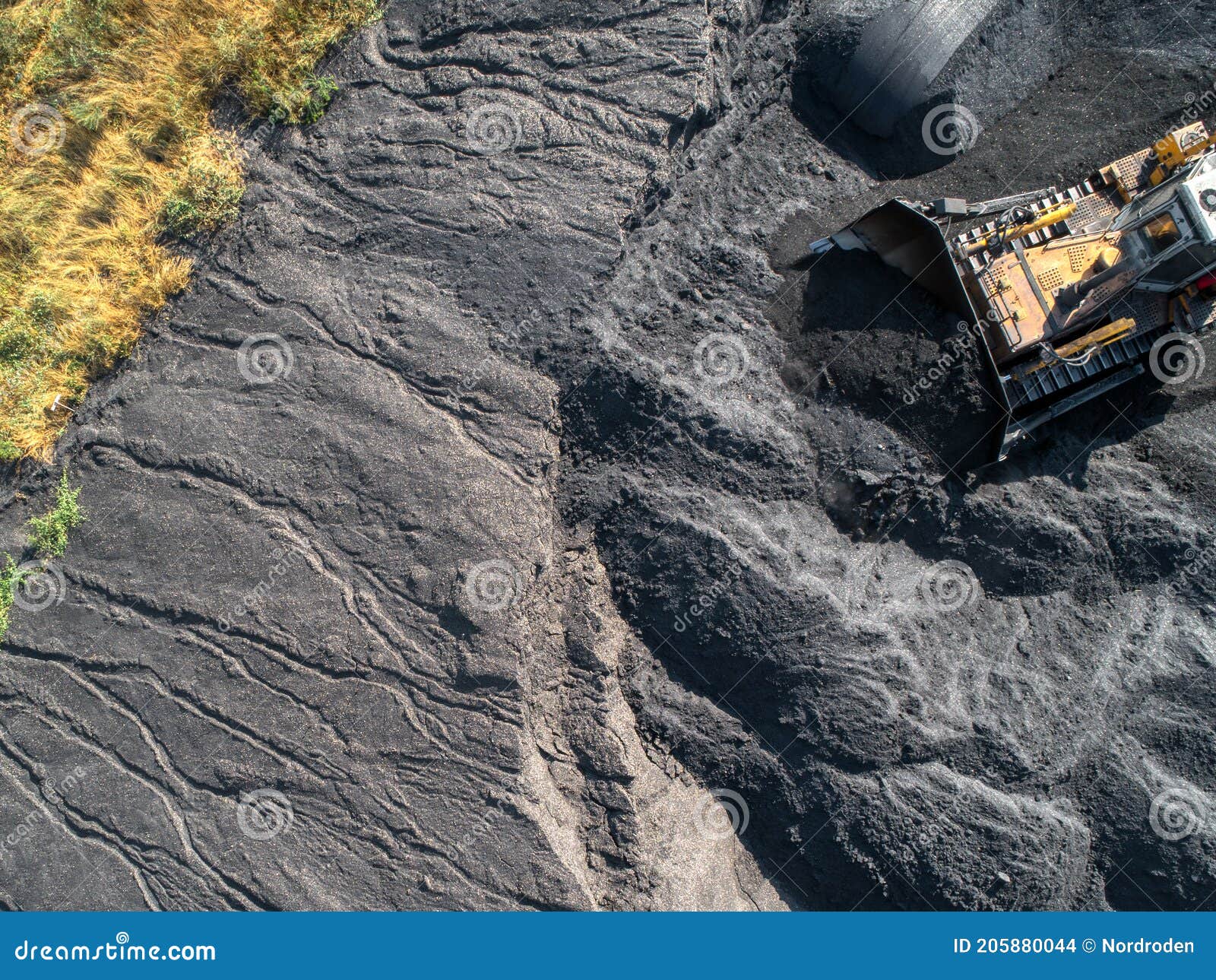 Bulldozer is Pushing Hard Coal. Large Coal Heap Stock Photo - Image of ...