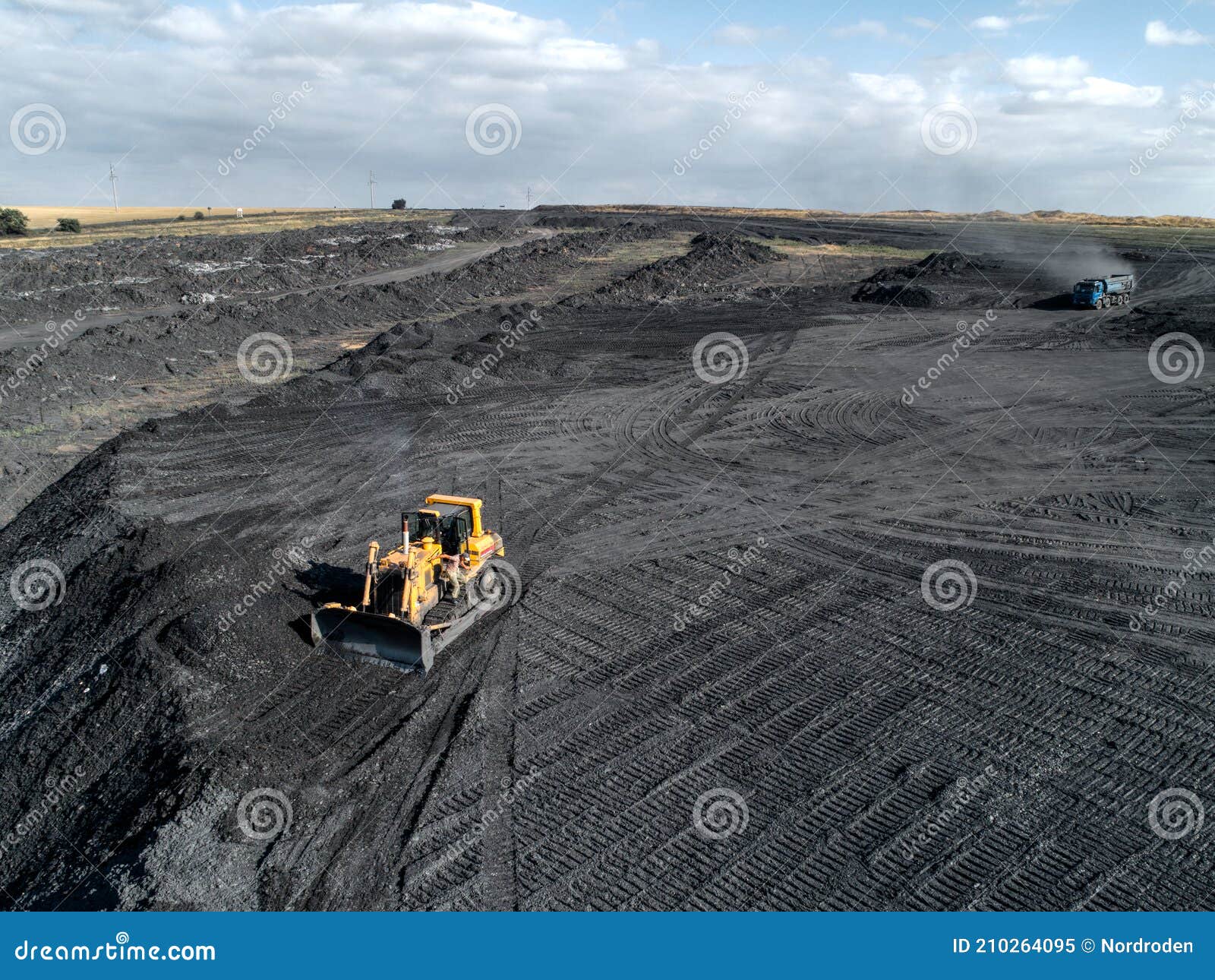 Bulldozer is Pushing Hard Coal. Large Coal Heap Stock Image - Image of ...