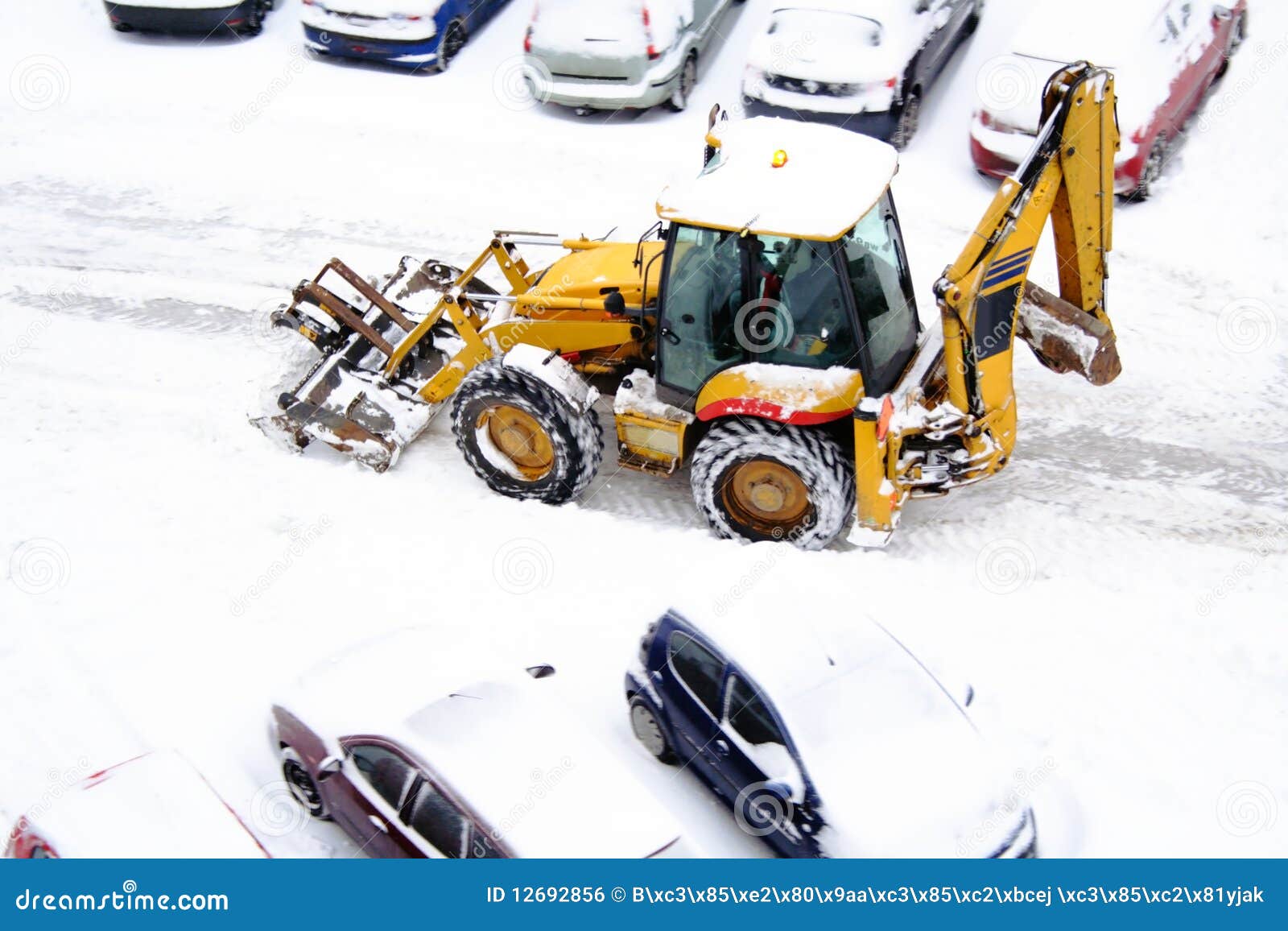 Bulldozer Shoveling the Snow Stock Photo - Image of industry, road ...