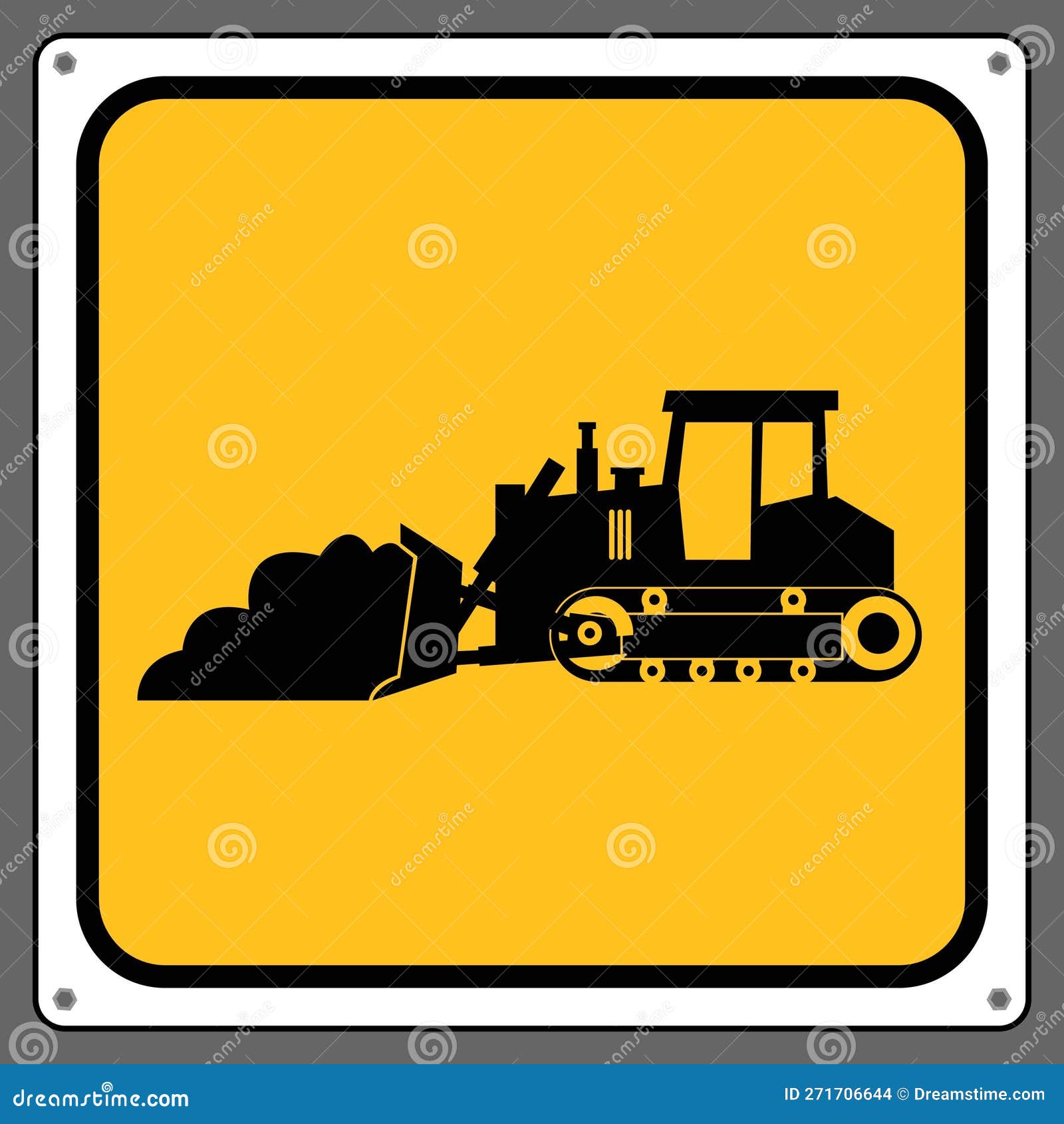 Bulldozer, Tractor,construction Zone,sign Caution. Stock Vector ...