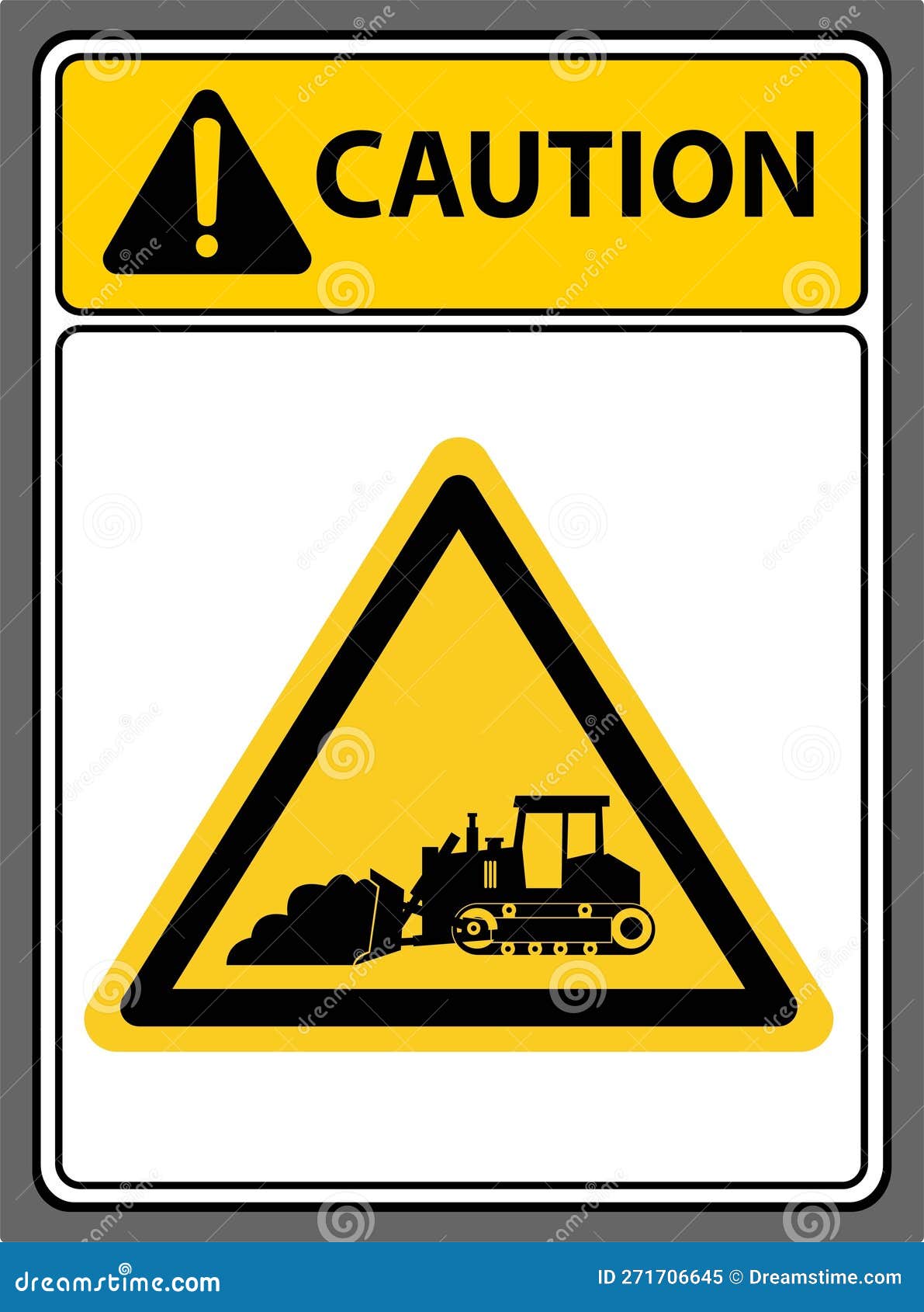 Bulldozer, Tractor,construction Zone,sign Caution. Stock Vector ...