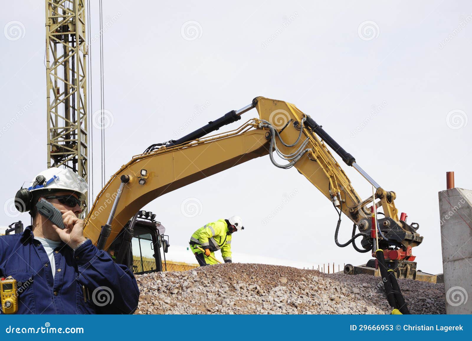 Bulldozer and Workers in Action Stock Image - Image of working ...