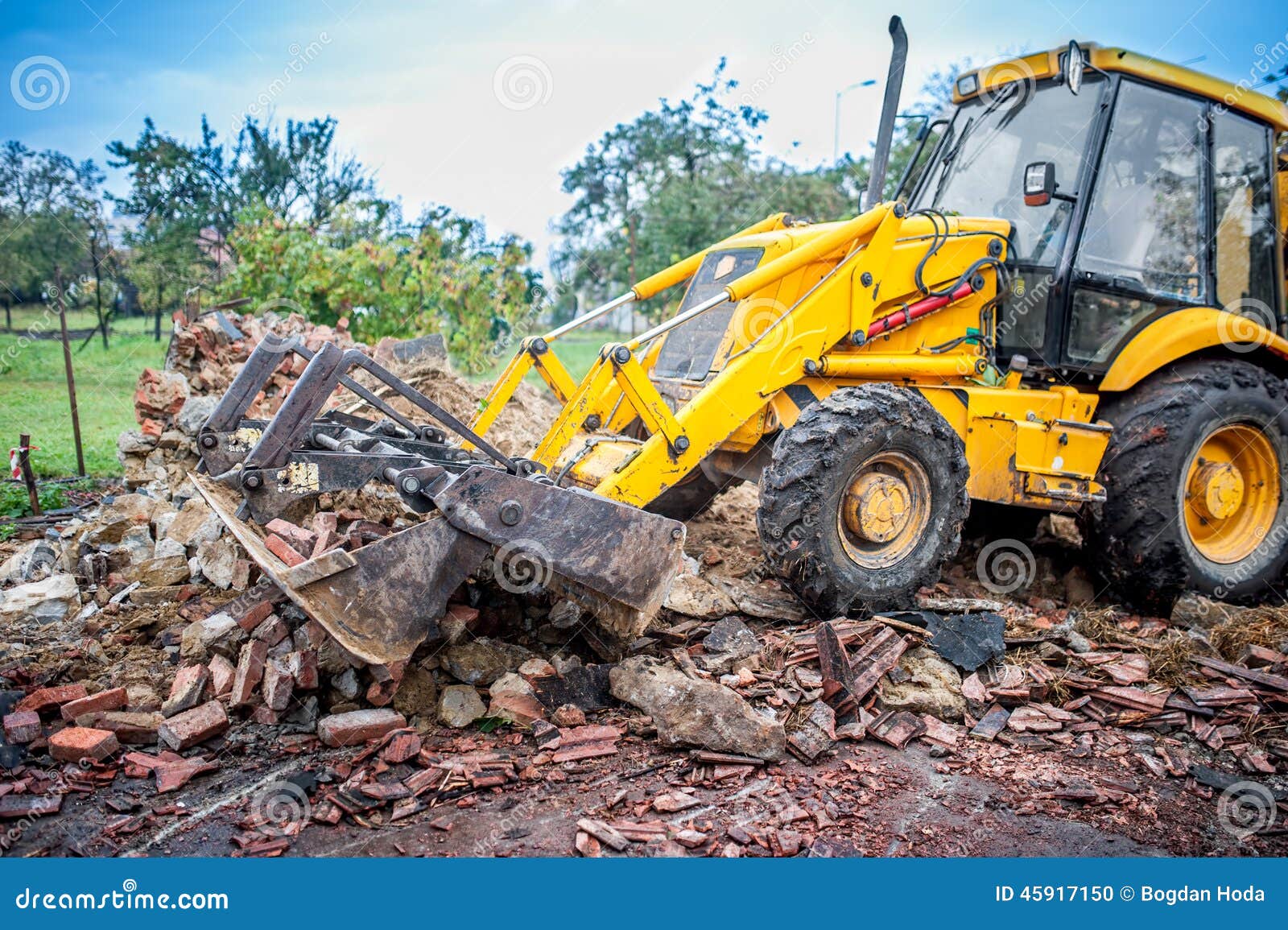 Bulldozer Working at Demolition Site Stock Photo - Image of brick ...