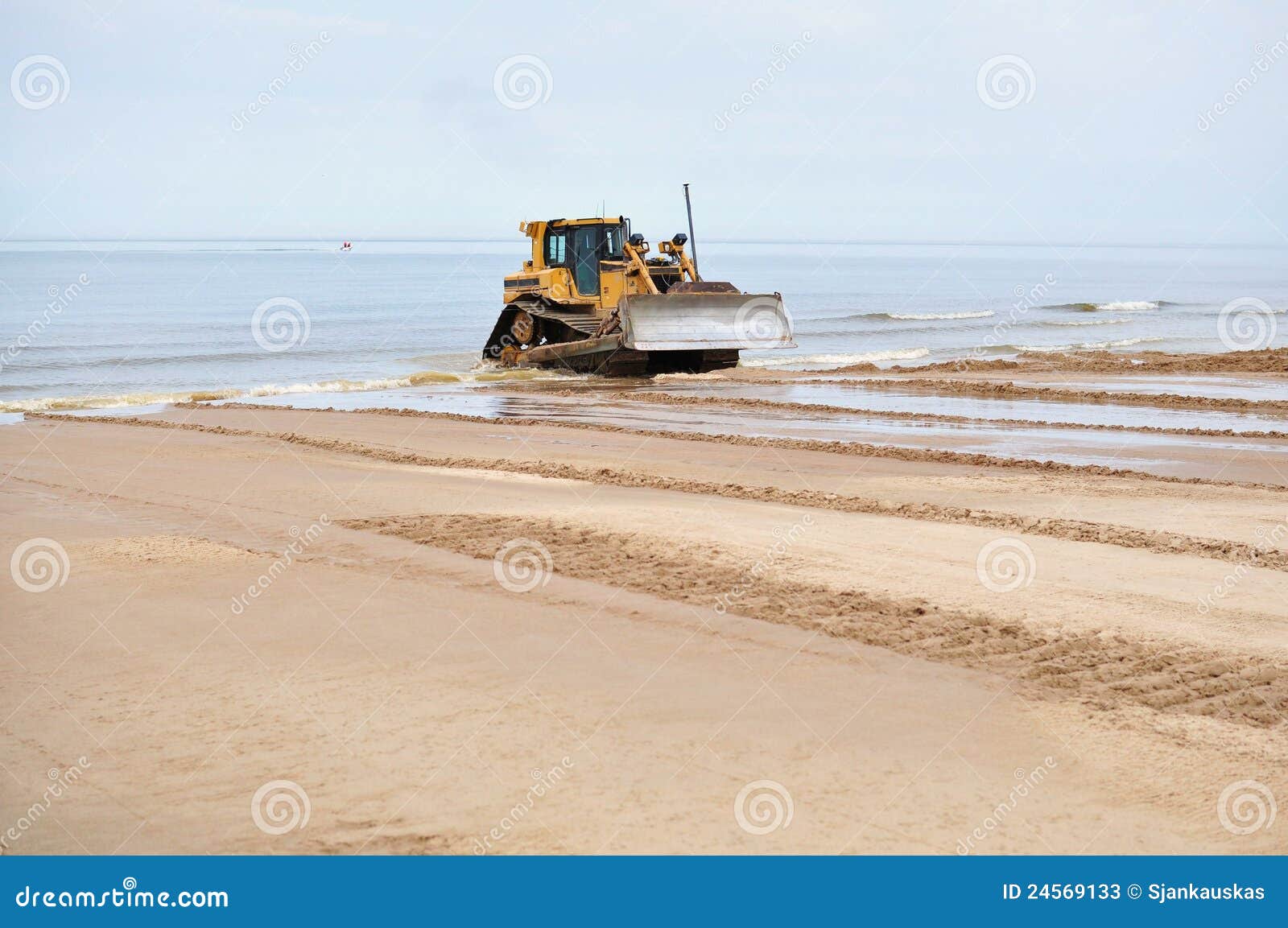 Bulldozer Working at Seashore Stock Image - Image of industrial ...