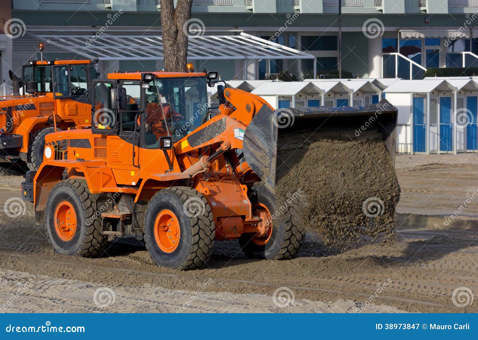 Bulldozers at Work on a Beach Stock Image - Image of load, building ...