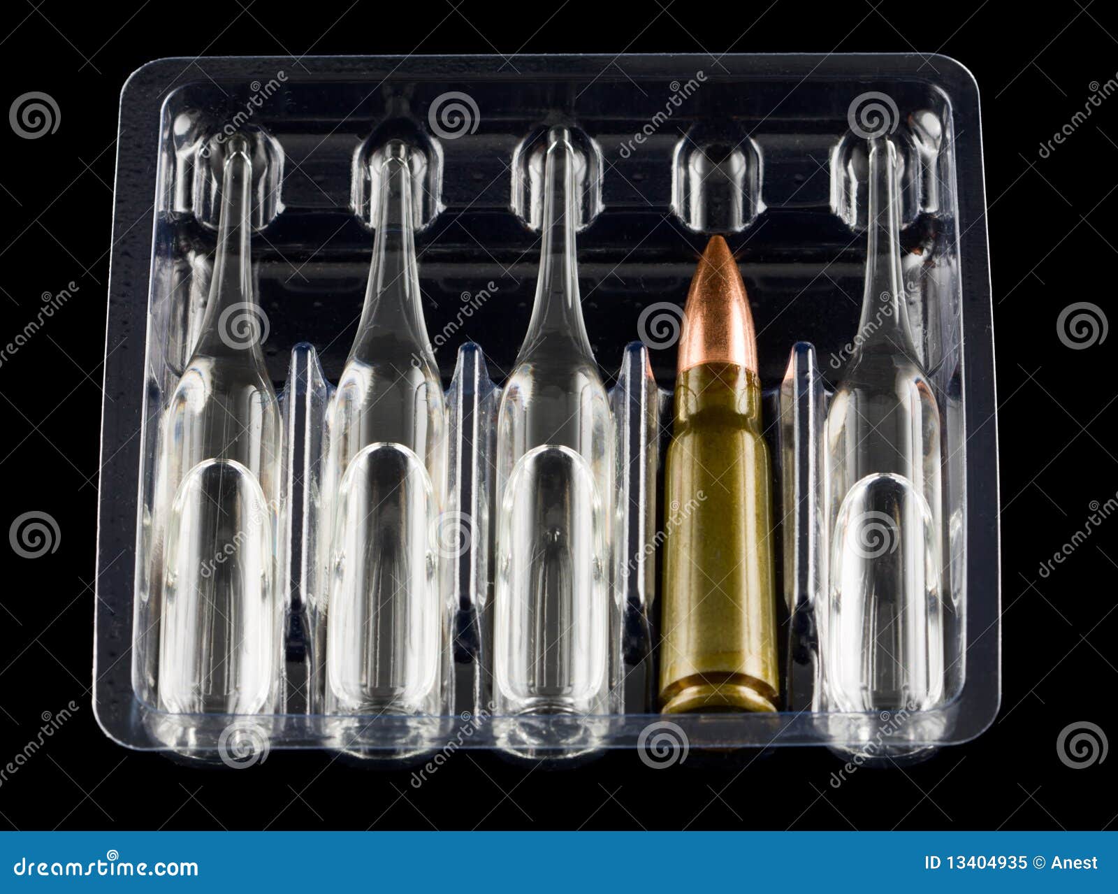 Bullet among ampoules stock image. Image of gold, macro - 13404935
