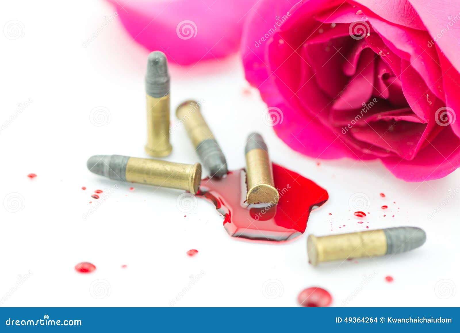 Bullet on Blood and Red Rose on White Background Stock Photo - Image of ...