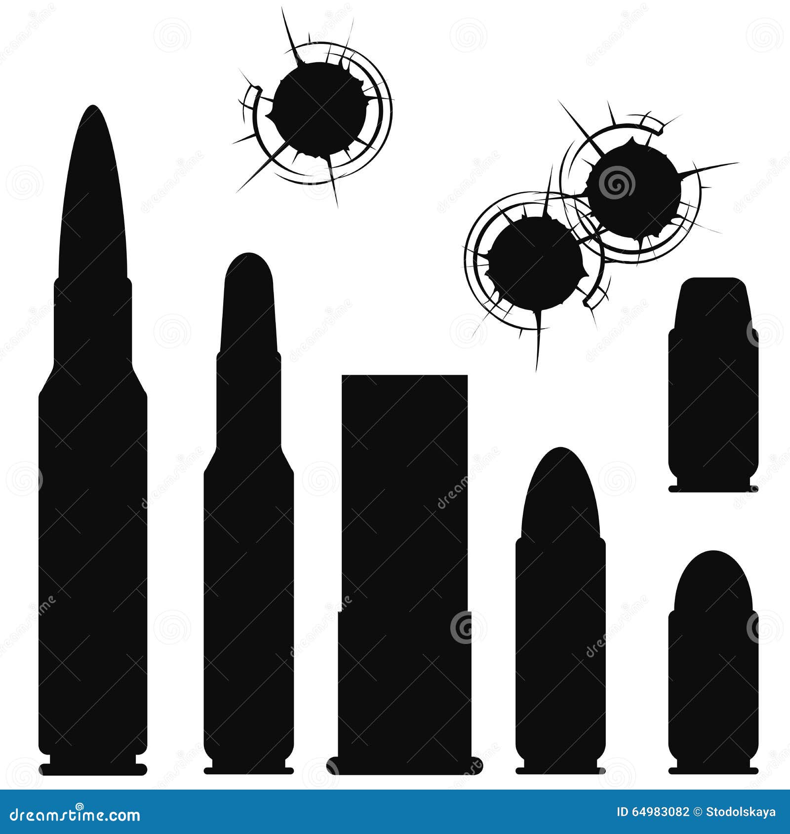 Bullet, Cartridge Case And Bullethole Vector Illustration ...