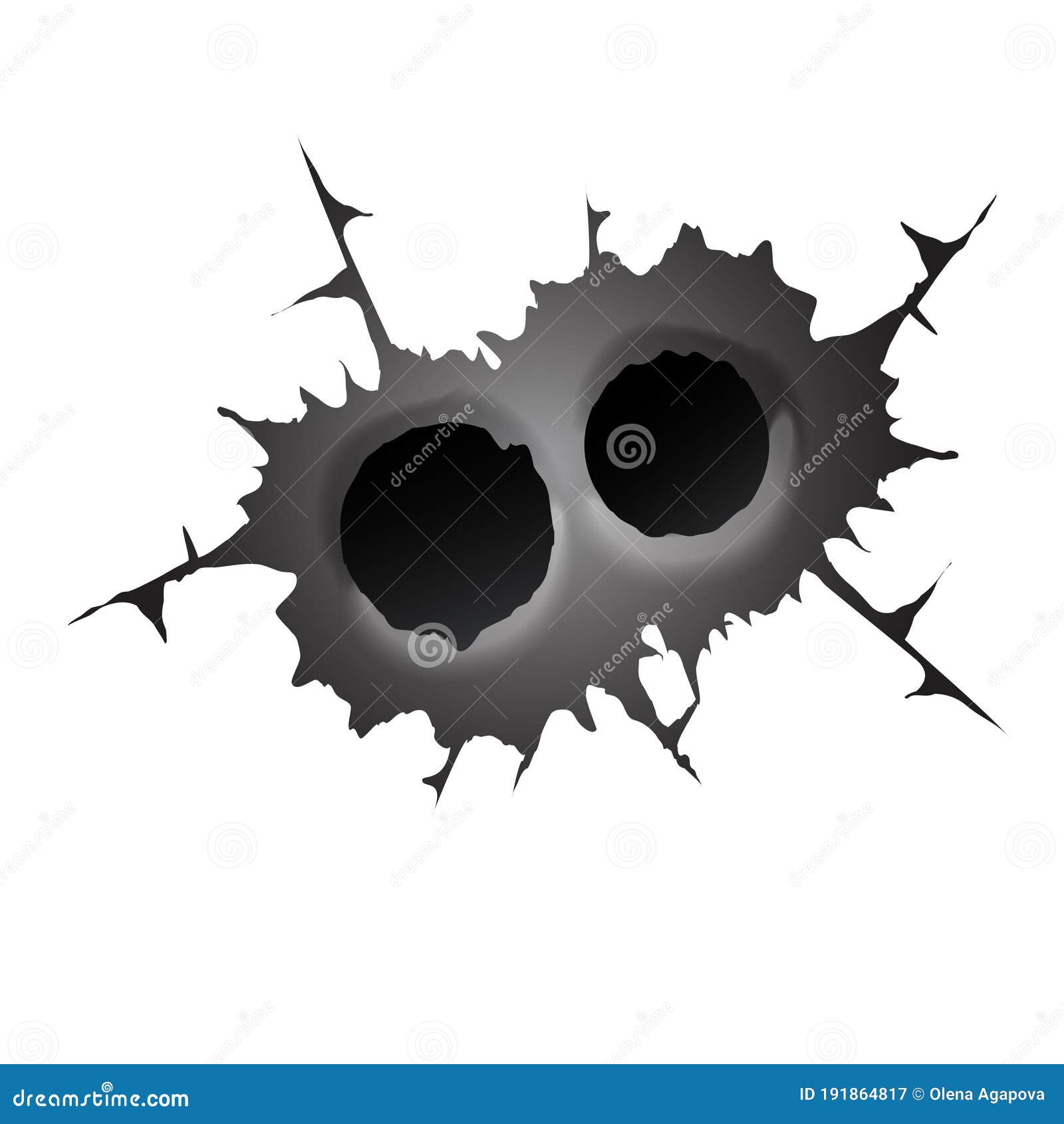 Bullet Double Hole on White Background. Realisic Metal Bullet Hole ...