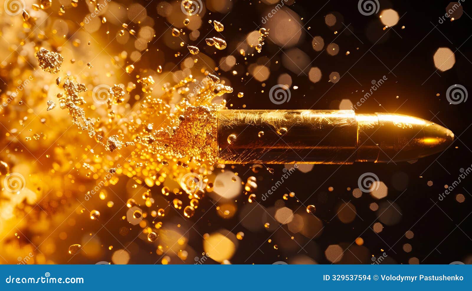 A Bullet Exploding Out of a Bullet Casing on a Black Background Stock ...